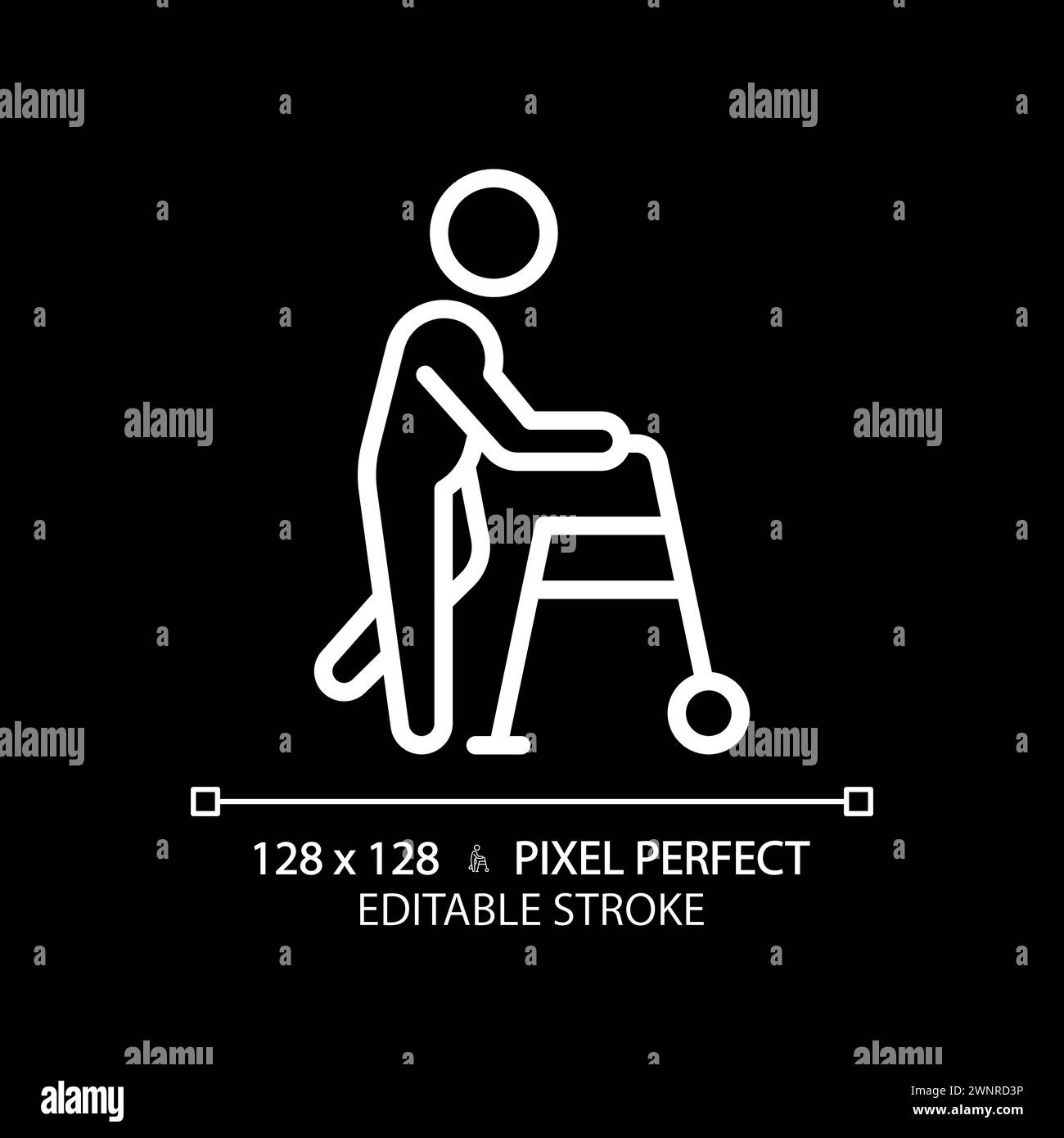 Walker assistance white linear icon for dark theme Stock Vector Image ...