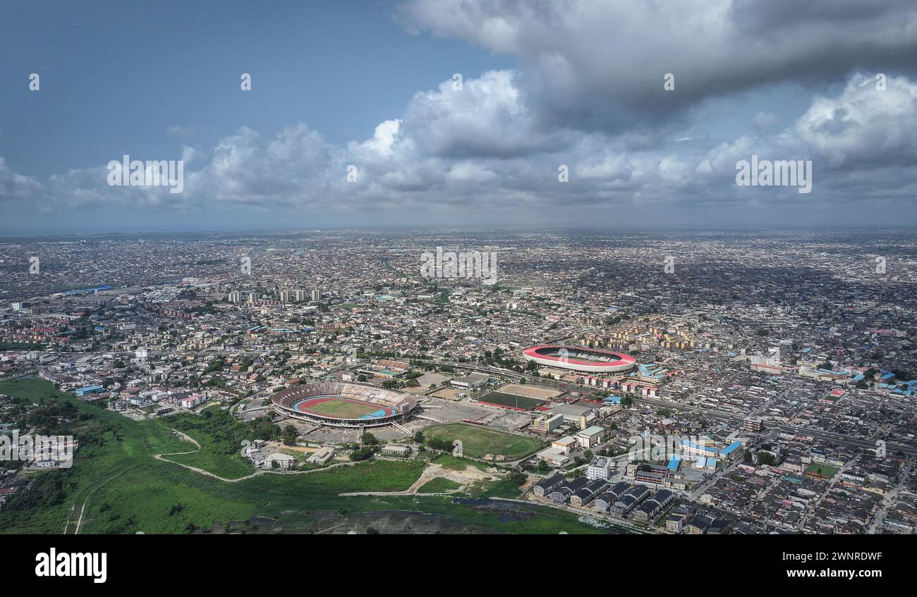 Lagos. 3rd Mar, 2024. An aerial drone photo taken on March 3, 2024 ...