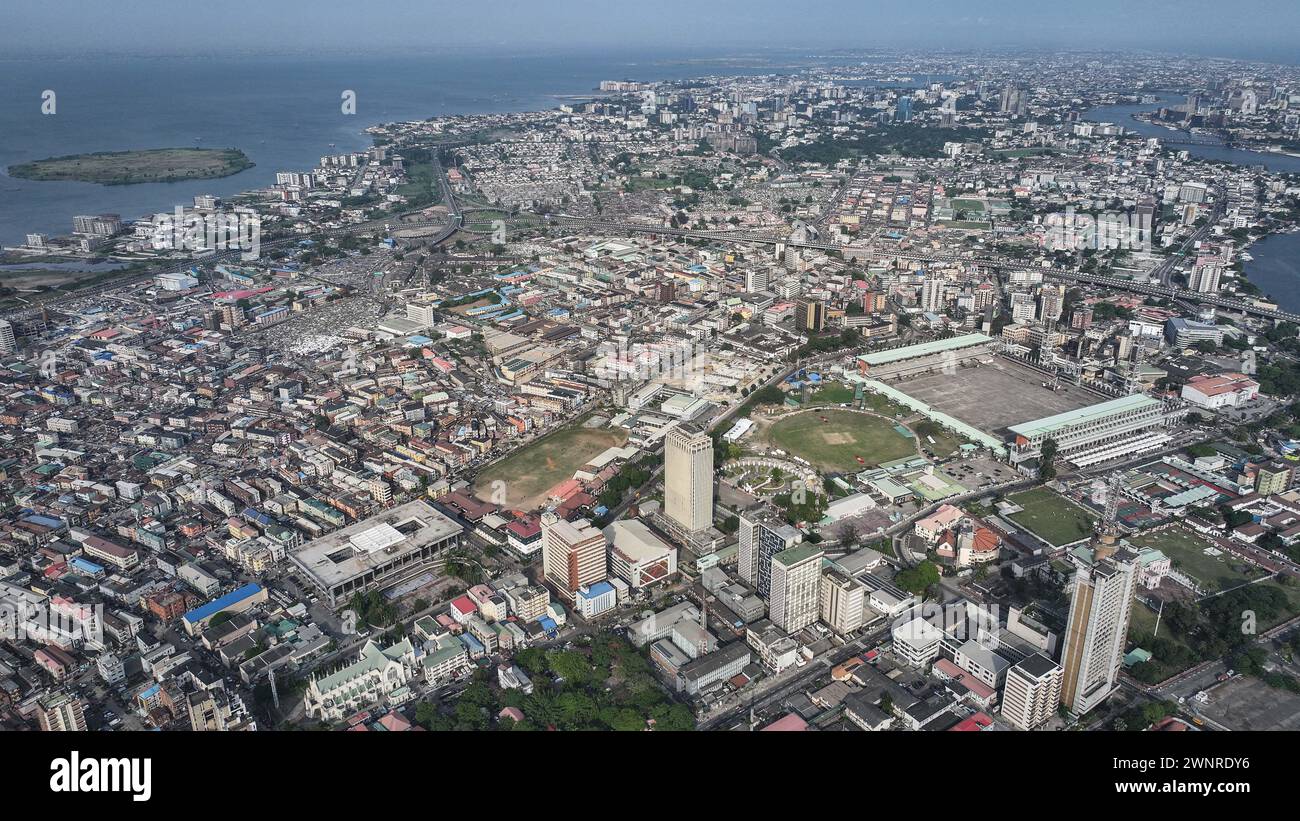 Lagos. 3rd Mar, 2024. An aerial drone photo taken on March 3, 2024 ...