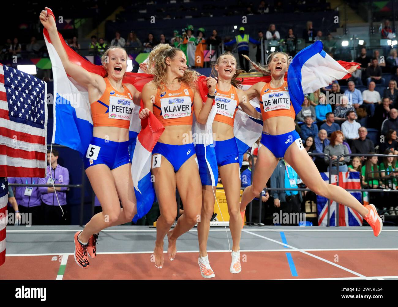 Glasgow, Britain. 3rd Mar, 2024. Gold medalists Team the Netherlands ...