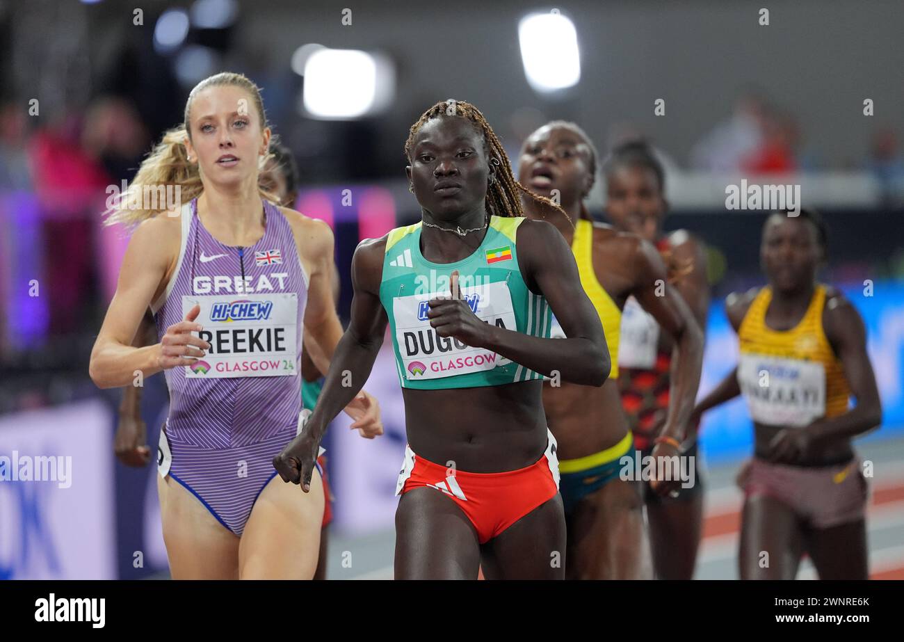 Glasgow, Britain. 3rd Mar, 2024. Ethiopia's Tsige Duguma (R), Britain's ...
