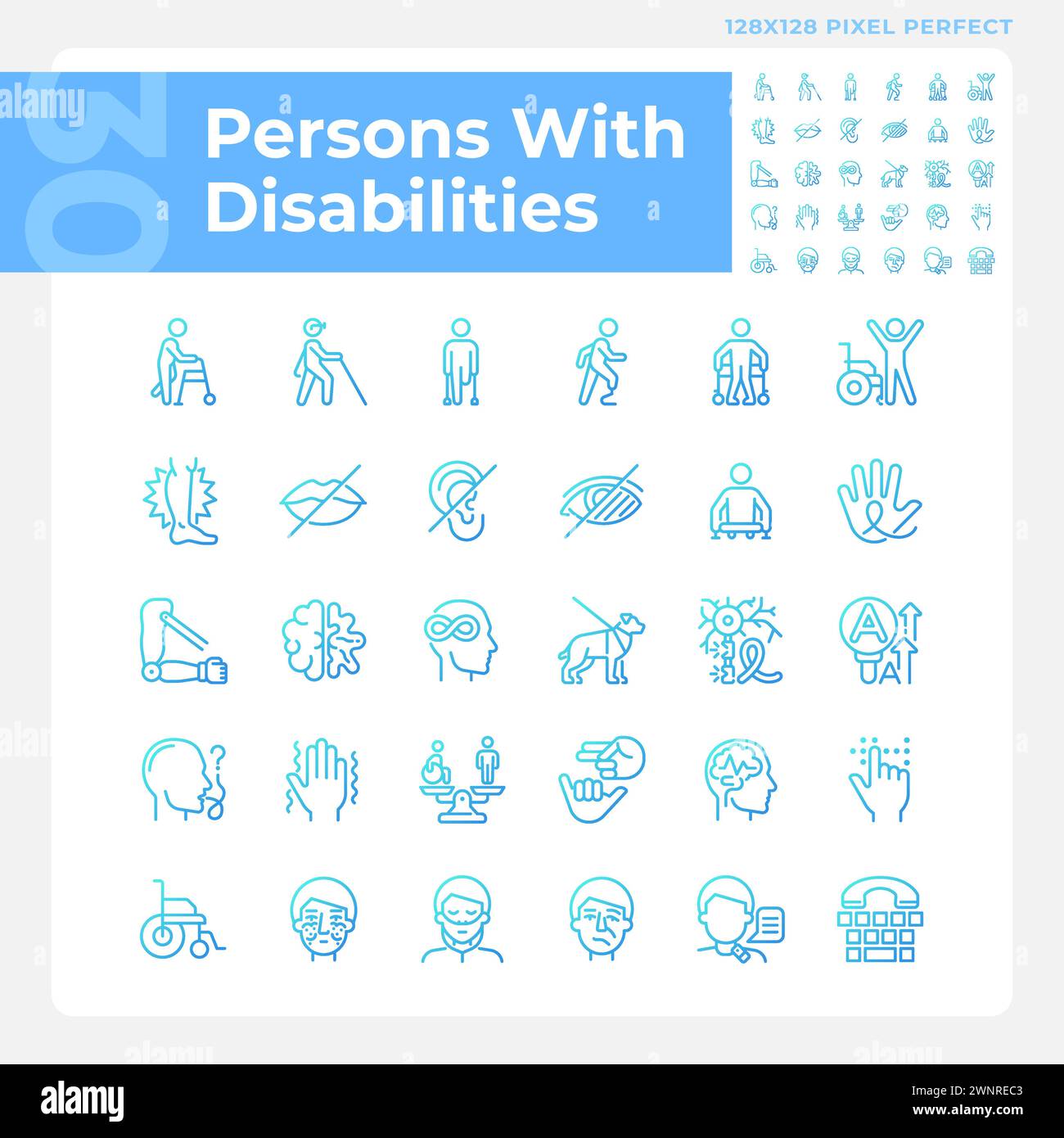 People with disabilities gradient linear vector icons set Stock Vector ...
