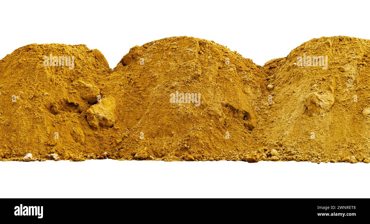 Row of unloaded coarse sand piles isolated Stock Photo - Alamy
