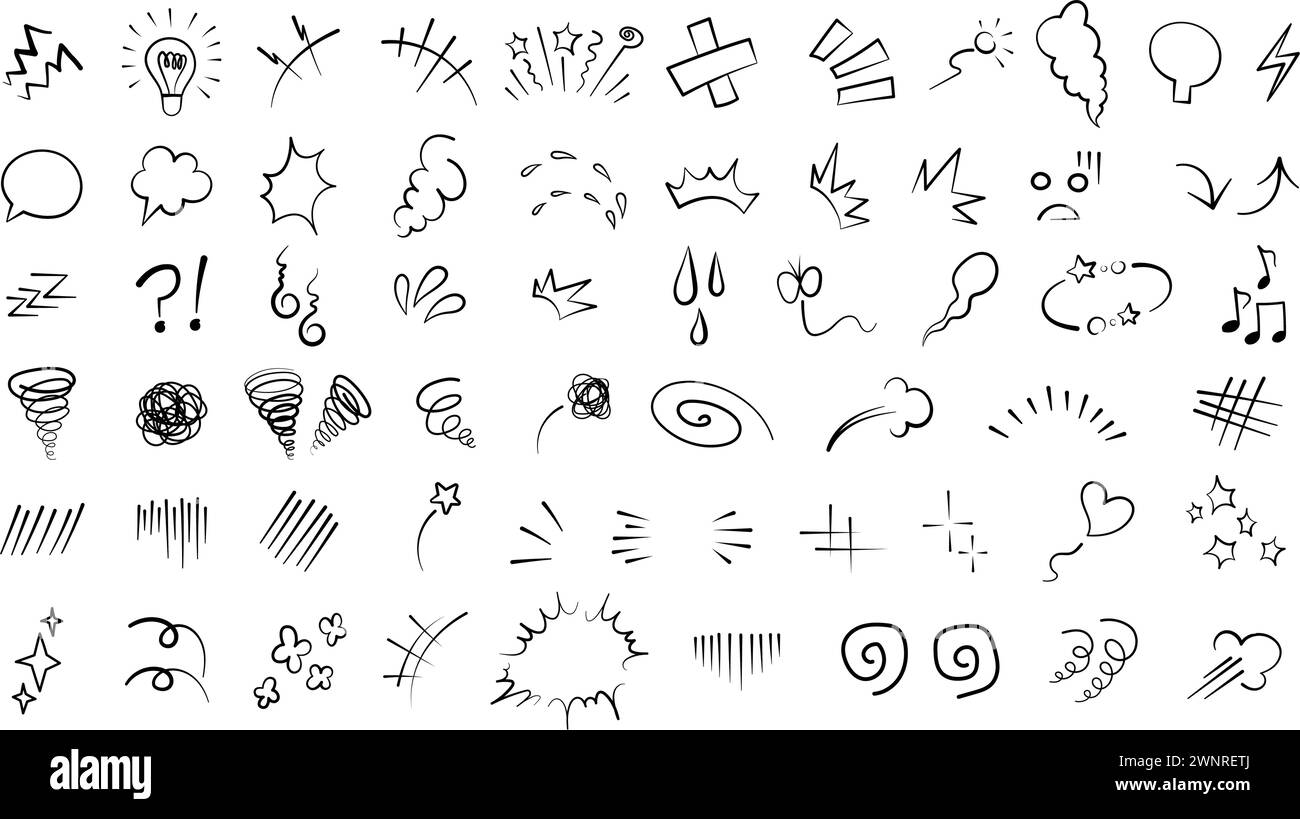 Anime comic emoticon element graphic effects hand drawn doodle vector ...