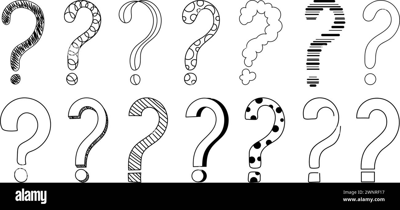 Doodle question mark hand drawn sketch vector illustration set isolated ...