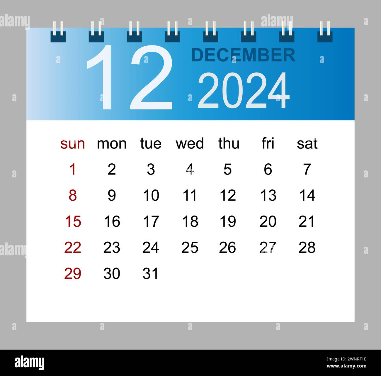 December 2024. Vector monthly calendar template 2024 year in simple ...