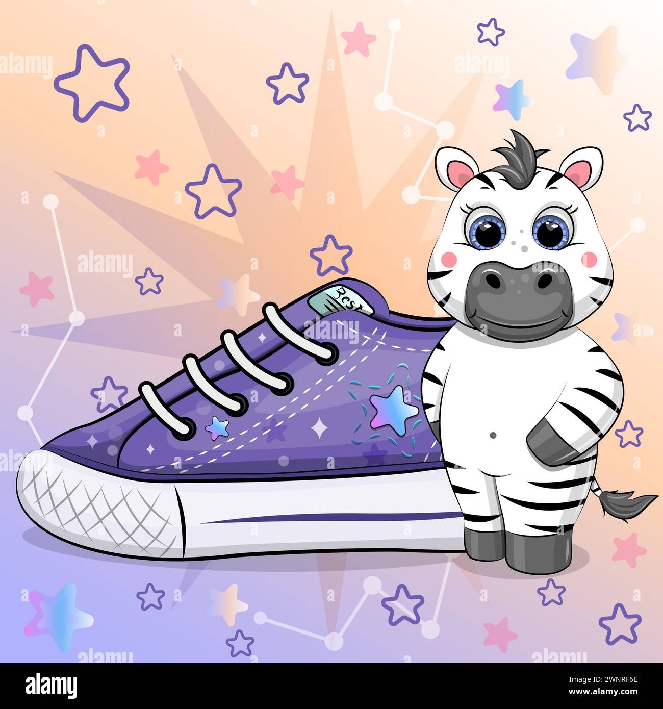 A cute cartoon zebra with a sneaker. Vector illustration of an animal ...