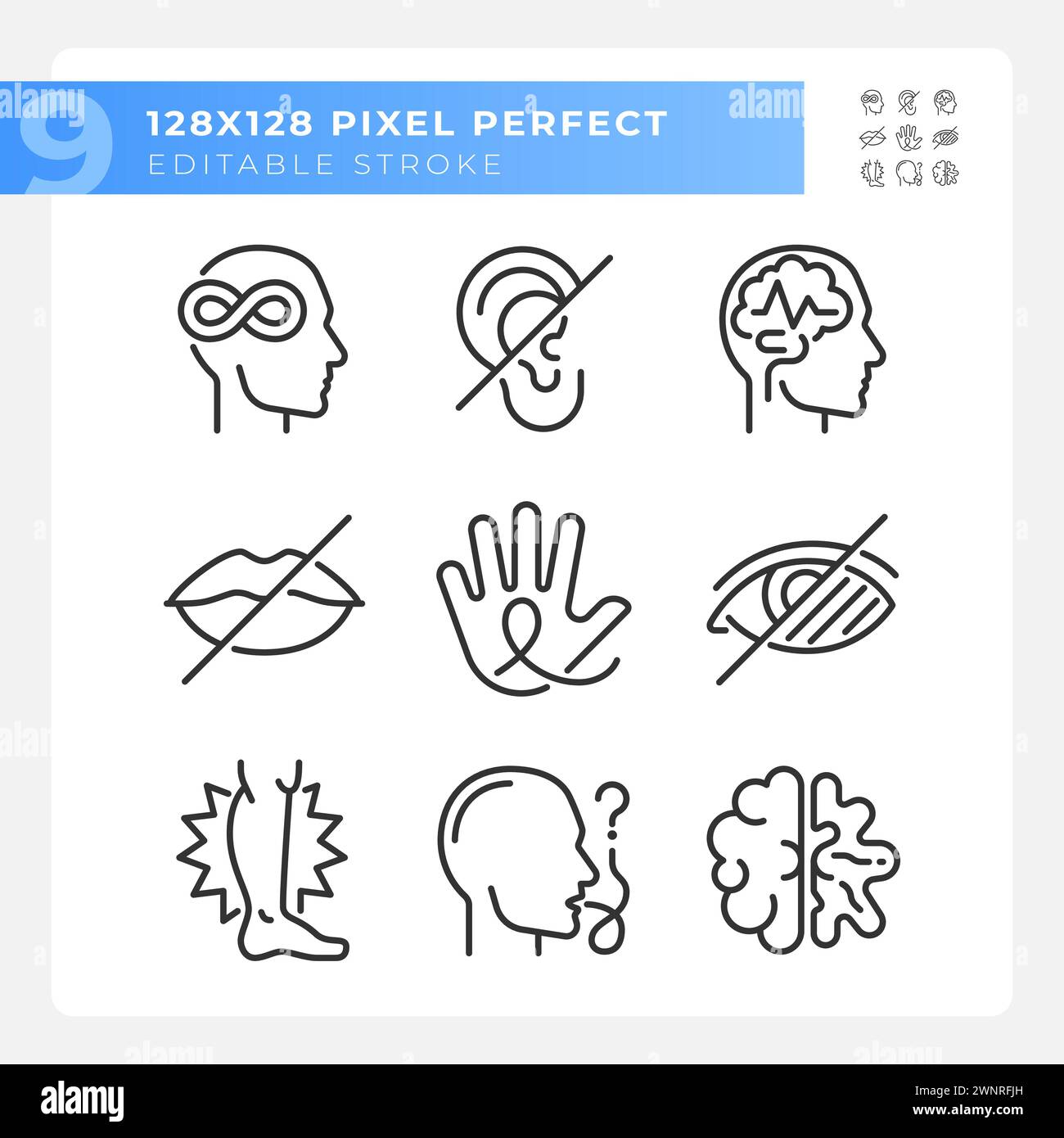 People with perception disorders linear icons set Stock Vector Image ...