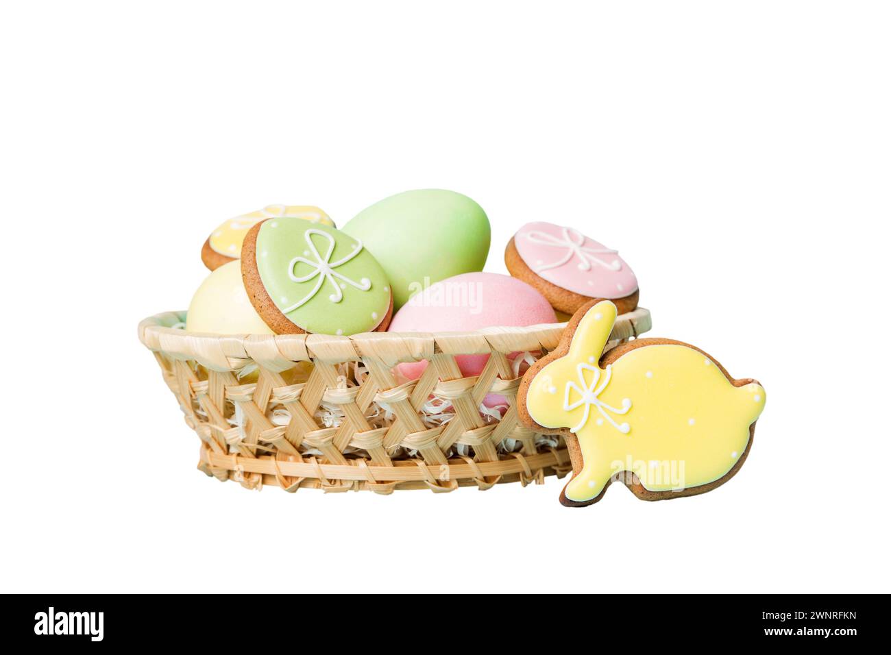 Colorful easter cookies in basket with Multi colors Easter eggs ...