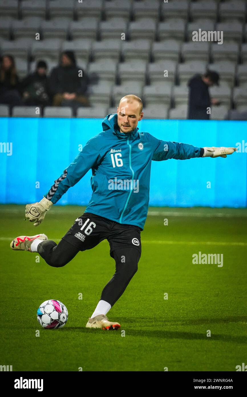 Aarhus, Denmark. 03rd Mar, 2024. Goalkeeper Viljar Myhra (16) of OB is ...