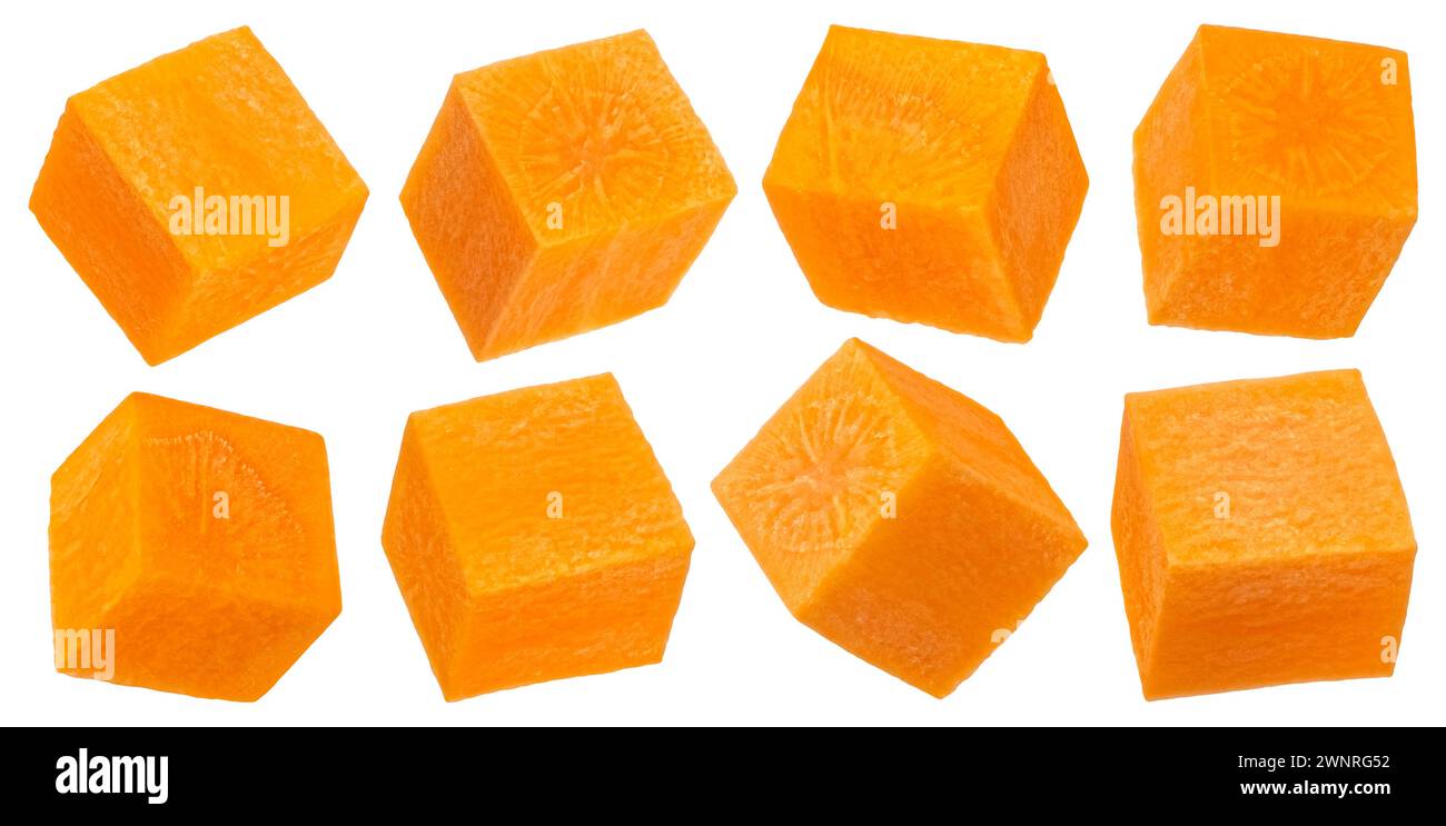 Carrot cubes isolated on white background, full depth of field Stock ...