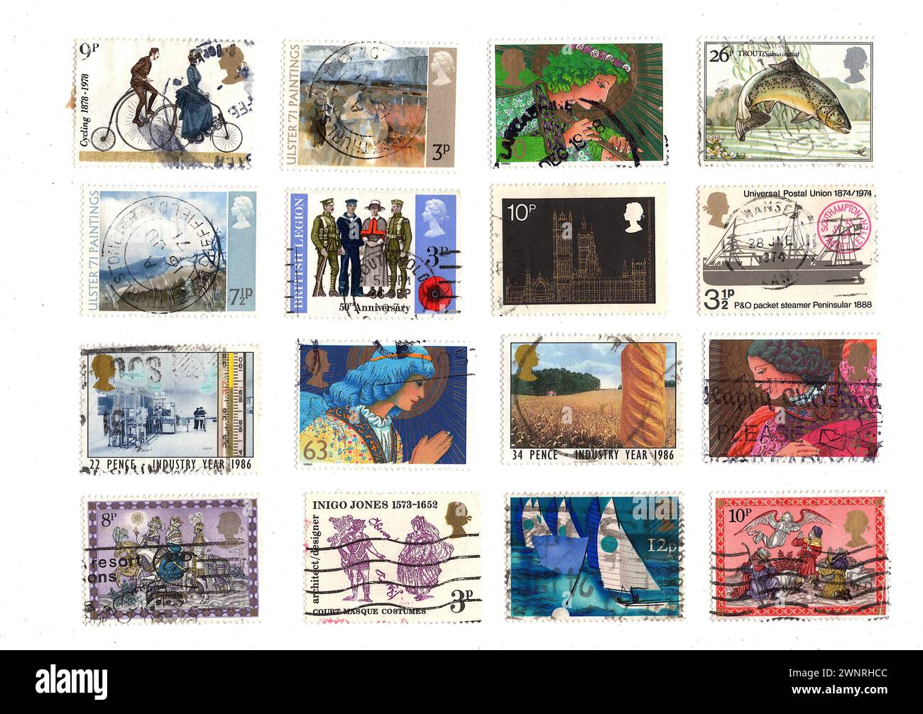 A montage of pre decimal vintage postage stamps from Great Britain ...