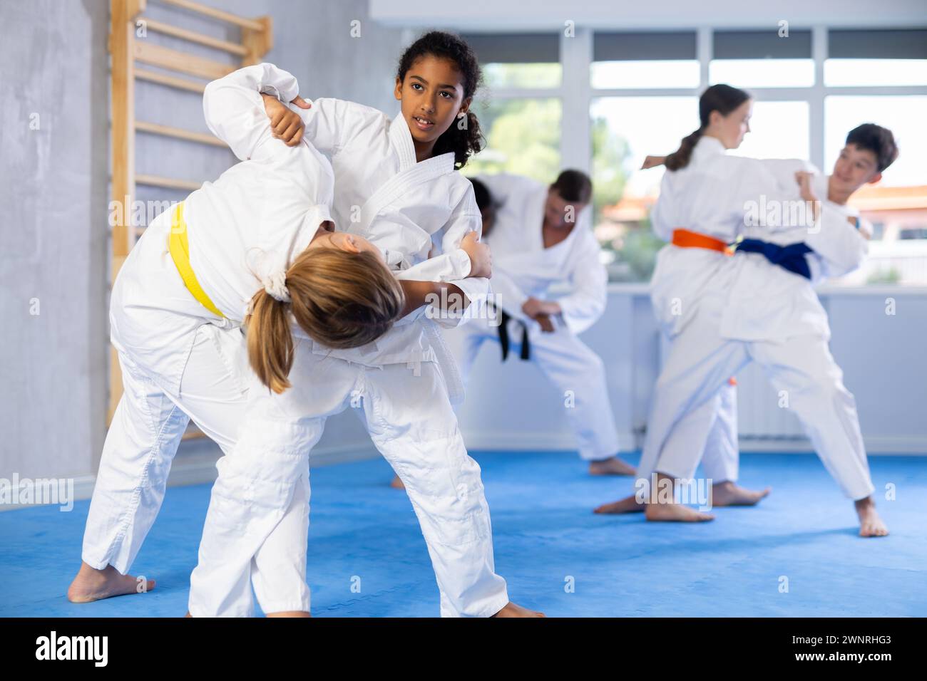 African american teenage girl practicing martial arts fighting ...