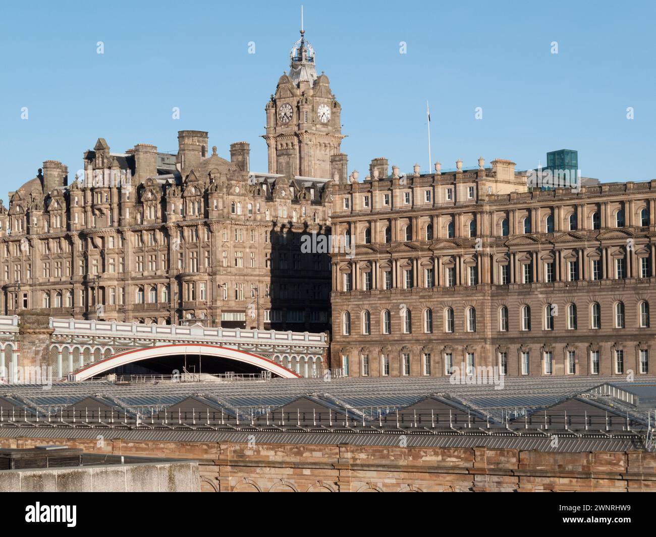 UK, Scotland, Edinburgh, looking East towards North Bridge in Edinburgh ...