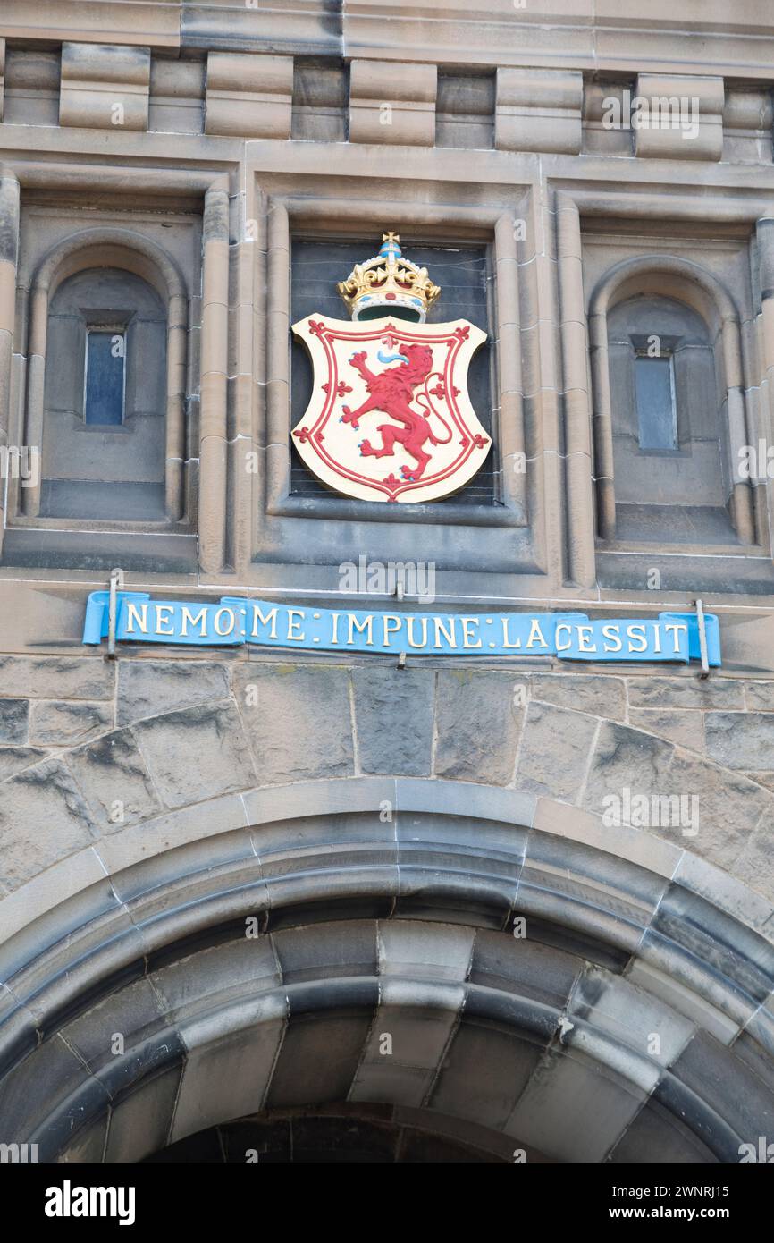 UK, Scotland, Edinburgh, castle details on main entrance archway Stock ...