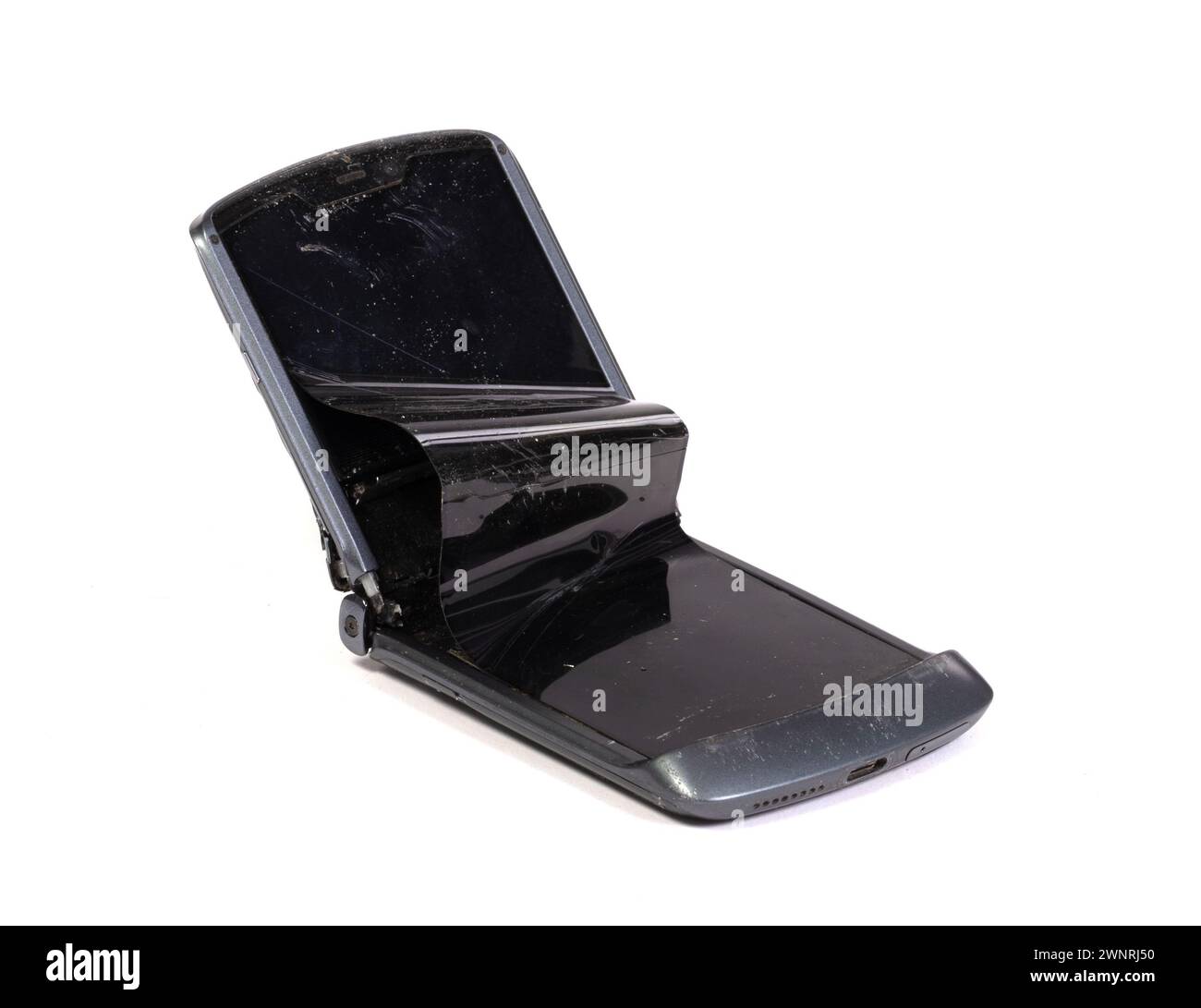 Broken display screen foldable smartphone on a white background Stock ...