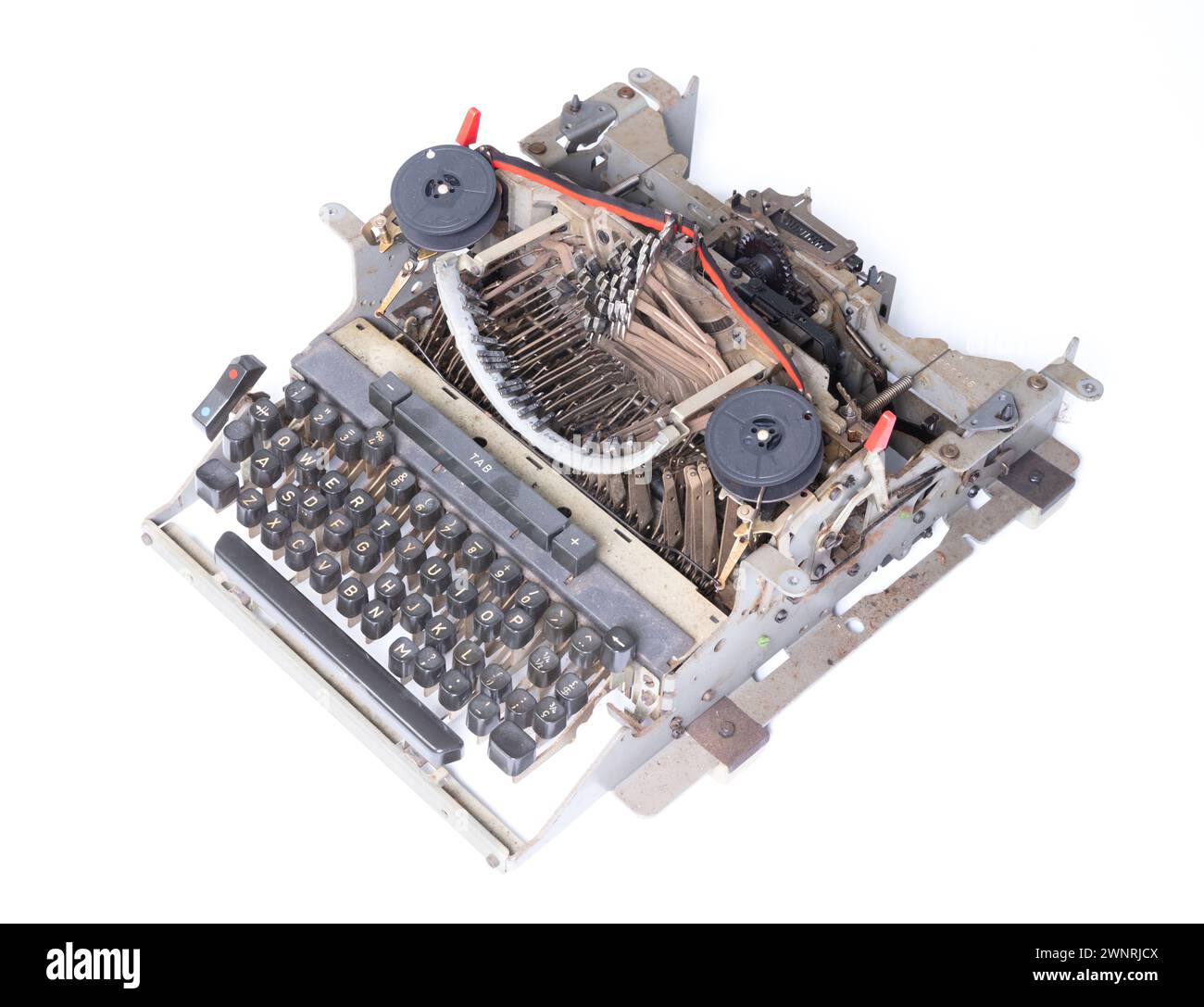 Broken metal typewriter, vintage object isolated, full frame Stock ...