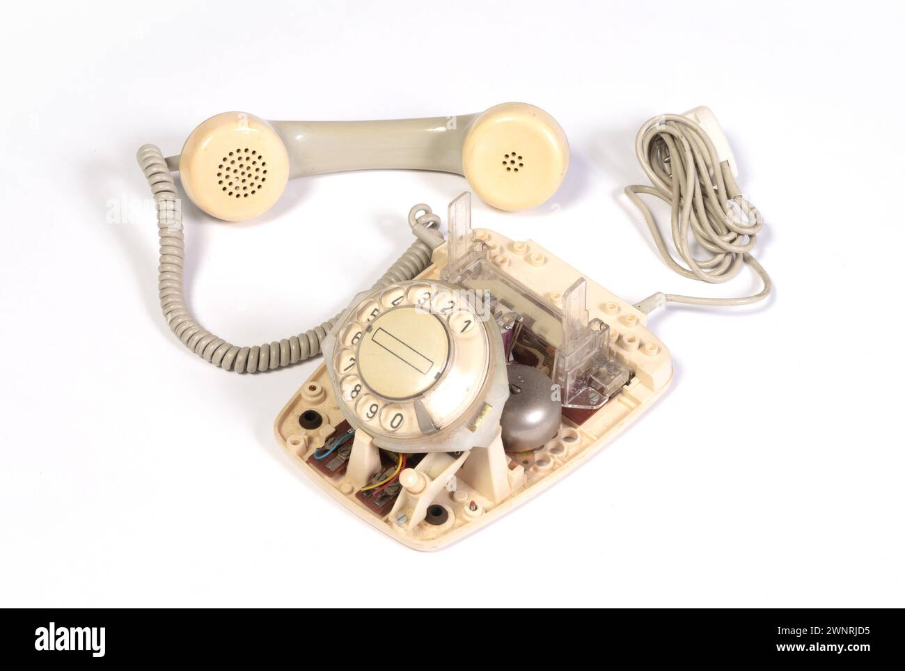 Part of a broken old telephone, phone with dial plate - plastic phone ...