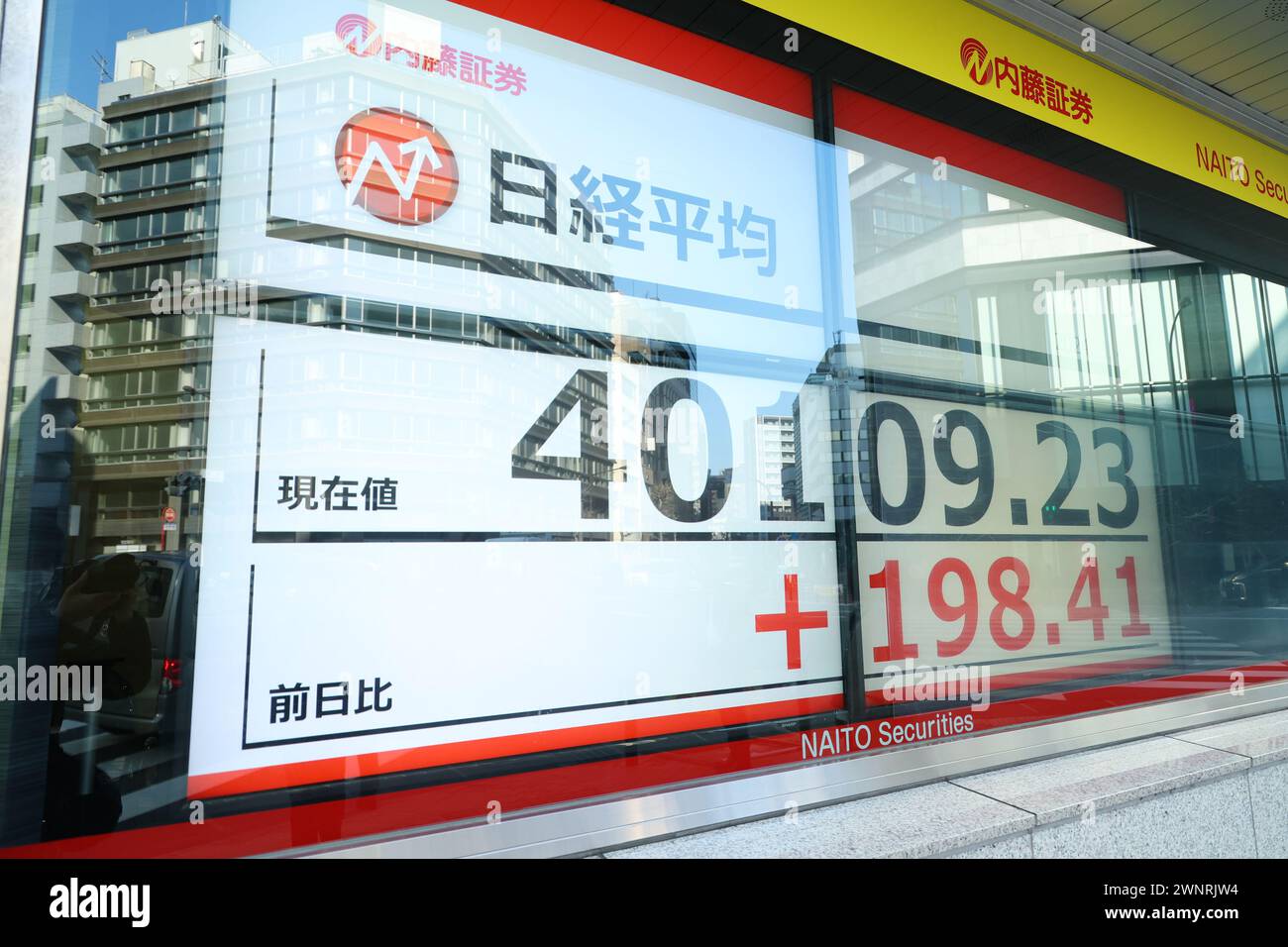 Tokyo, Japan on March 4, 2024. A picture shows the closing price of ...