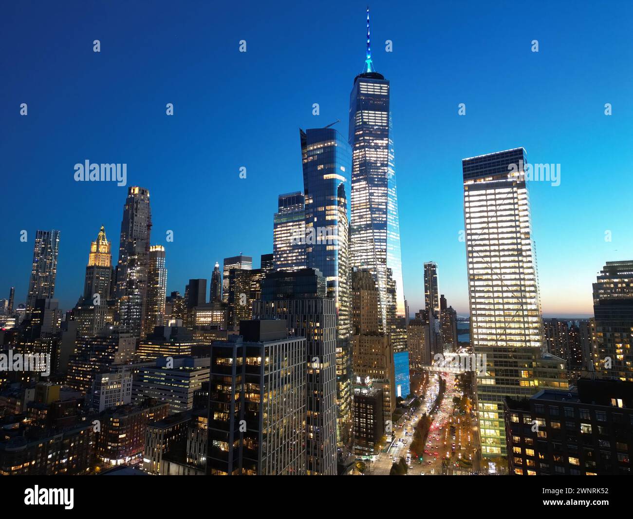 Aerial view of big city at night New York City. Night NY City panorama ...
