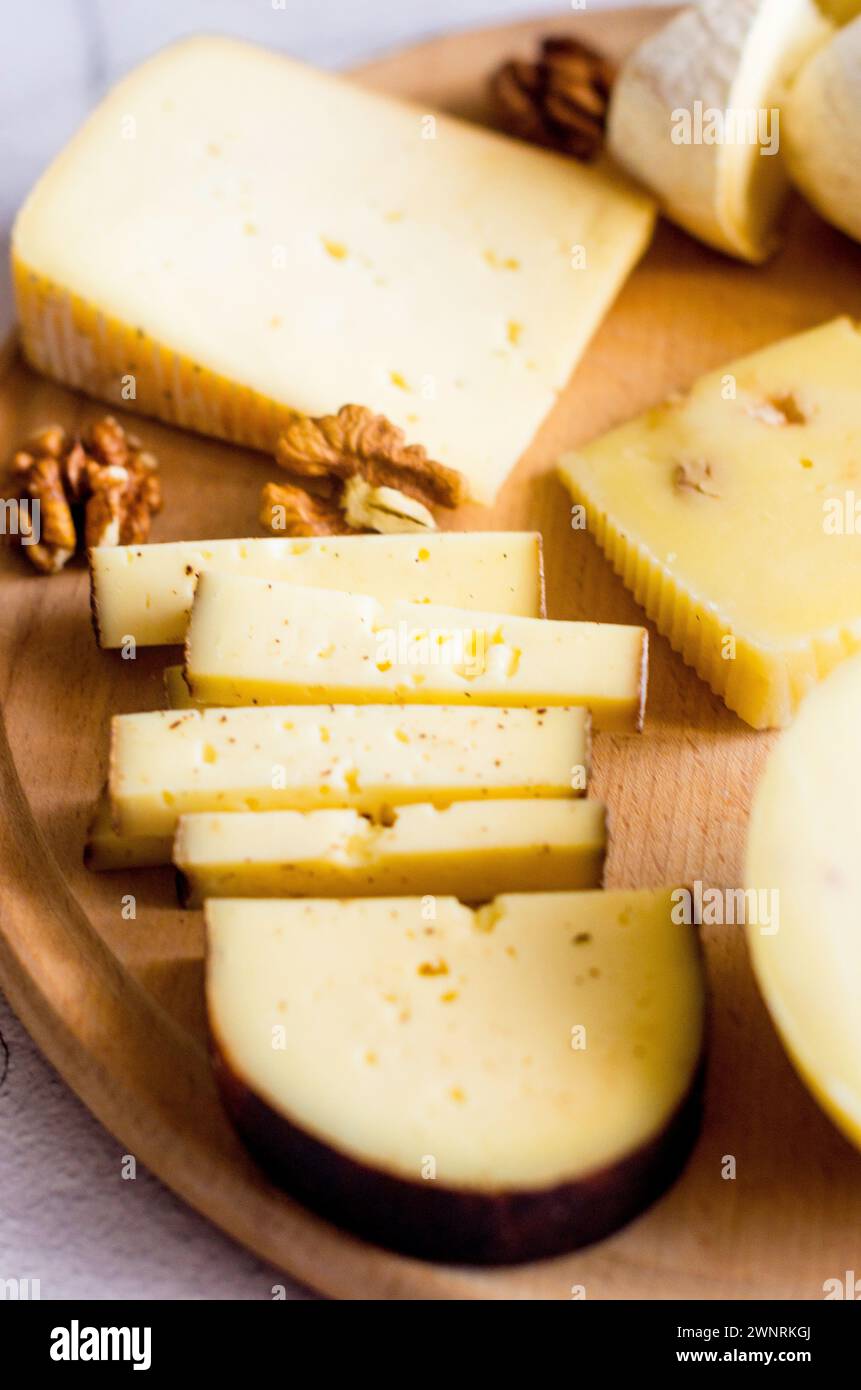 Various kind of craft cheese. Cheese assortment of different types of ...