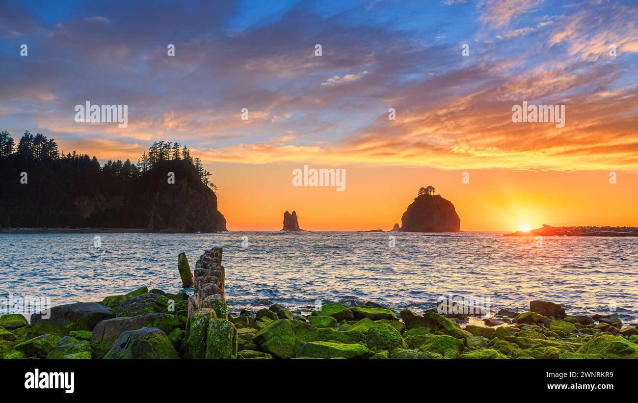 A horizontal 16:9 photo from an evening at sunset at La Push Beach, not ...