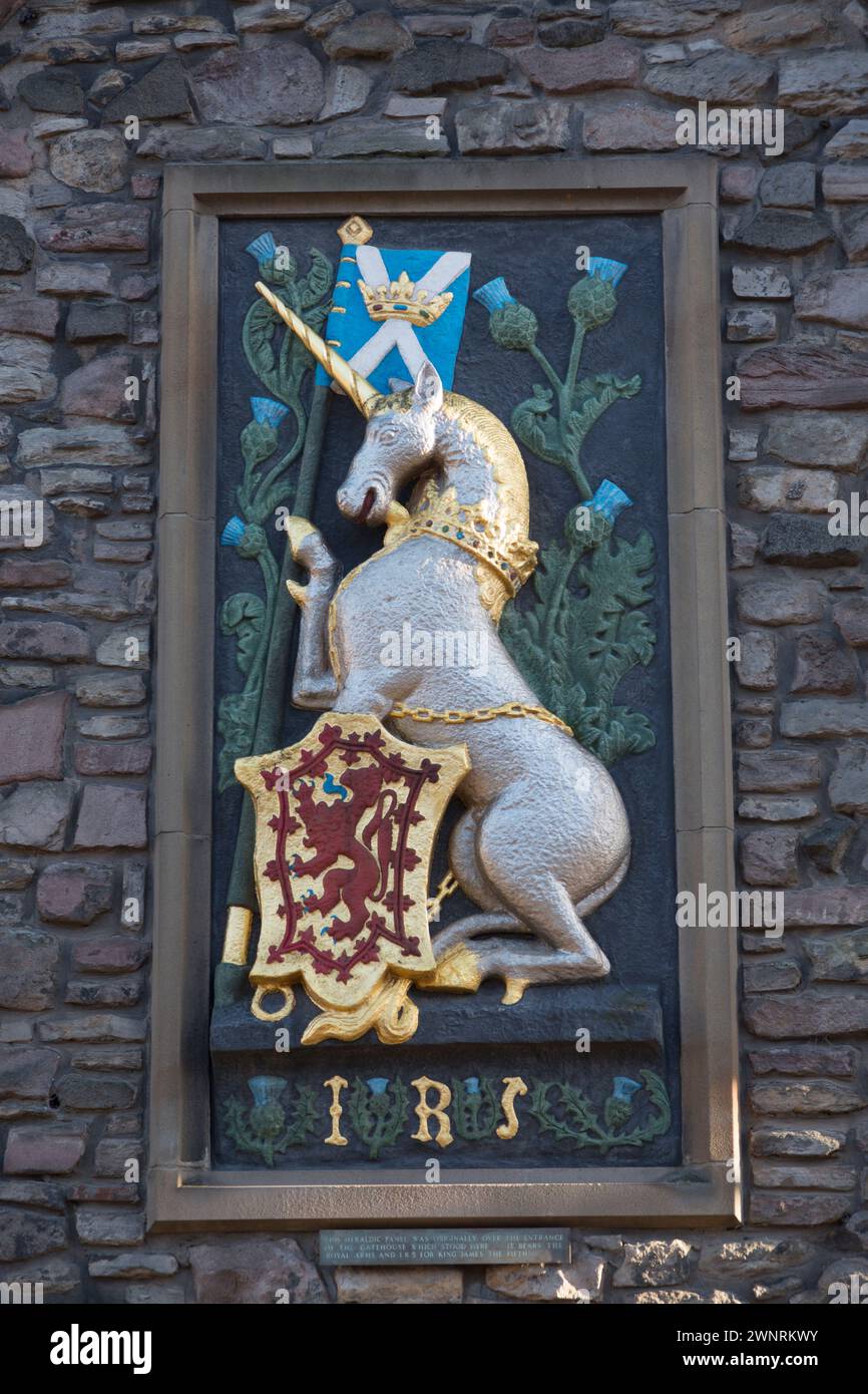 UK, Scotland, Edinburgh, Holyrood, Wall Mount Heraldic Panel of King ...