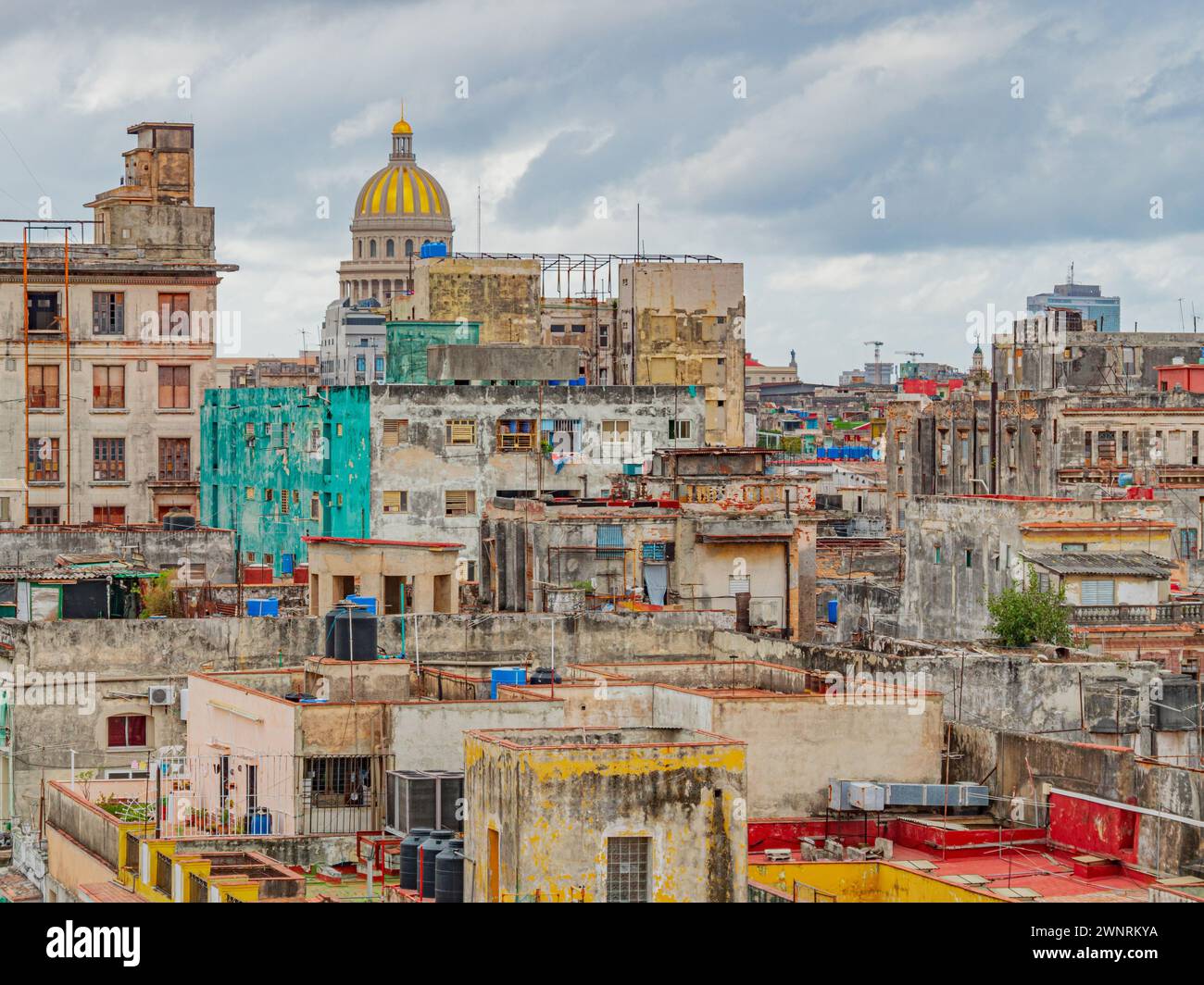Havana Cityscape, aerial view. Looking down from above on flat, red ...