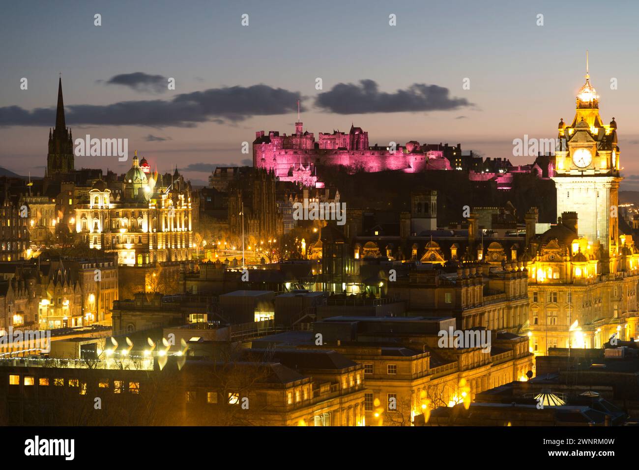 UK, Scotland, Edinburgh, Calton Park, night view looking towards ...