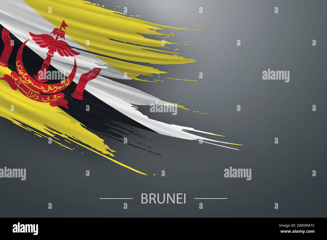 3d grunge brush stroke flag of Brunei, Template poster design Stock ...