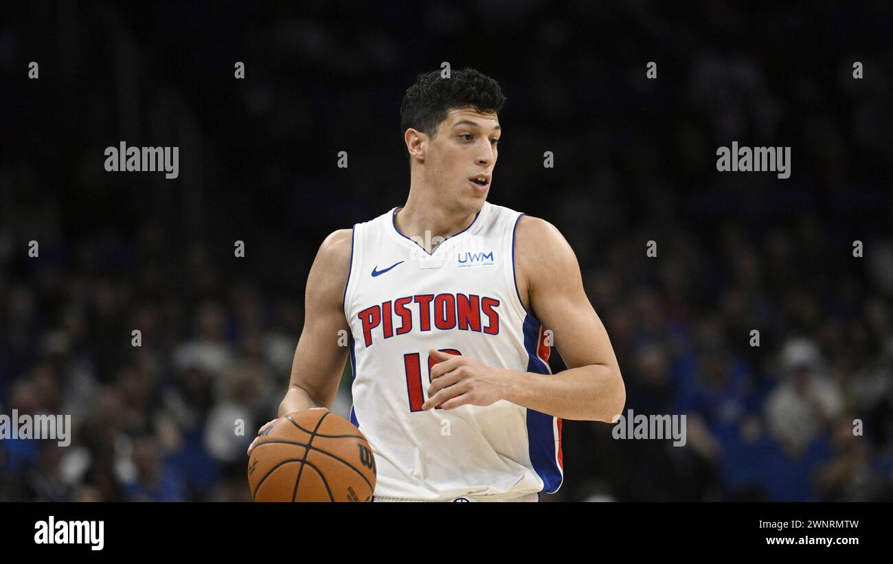 Detroit Pistons forward Simone Fontecchio brings the ball up the court ...