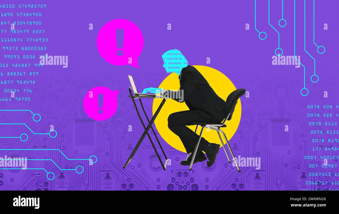 Modern aesthetic artwork. Person's silhouette with digital code sitting ...