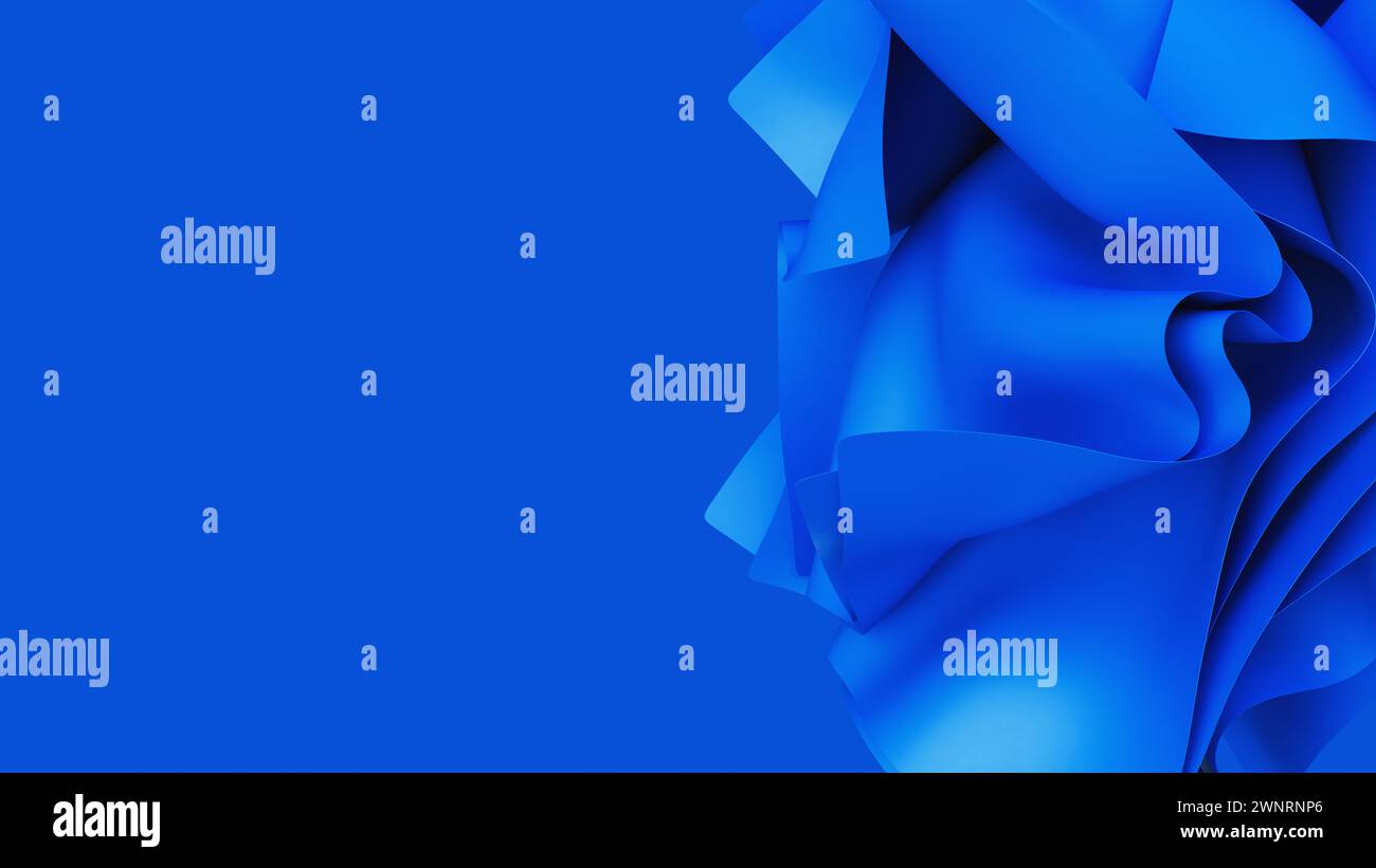 Abstract wavy blue tender fabric motion in wind. Satin cloth soft ...