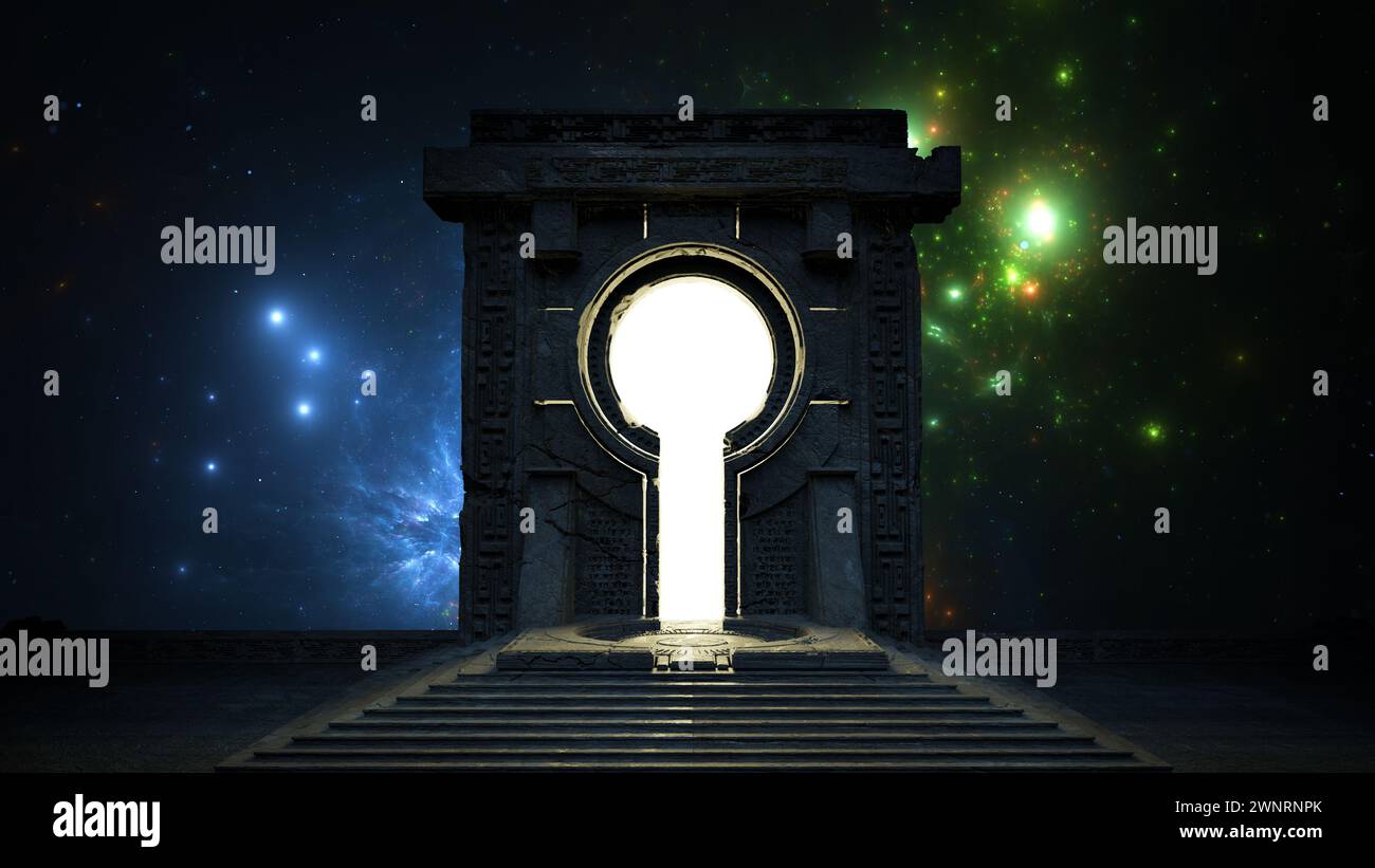 Ancient space gate portal to parallel world of universe. Cosmos galaxy ...