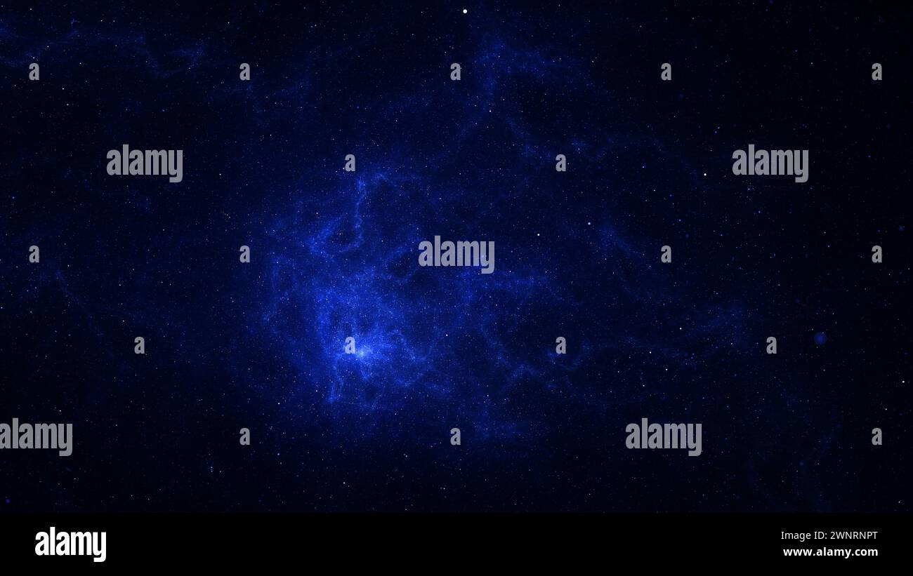 Vast starry night sky with a prominent nebula emitting a bright, blue ...
