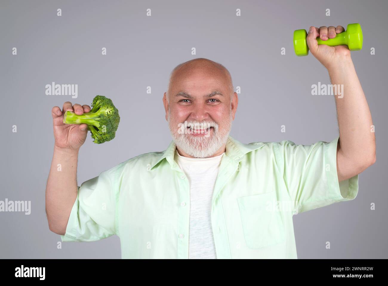 Healthy fit Senior. Healthy food for fit aged people. Power old mature ...