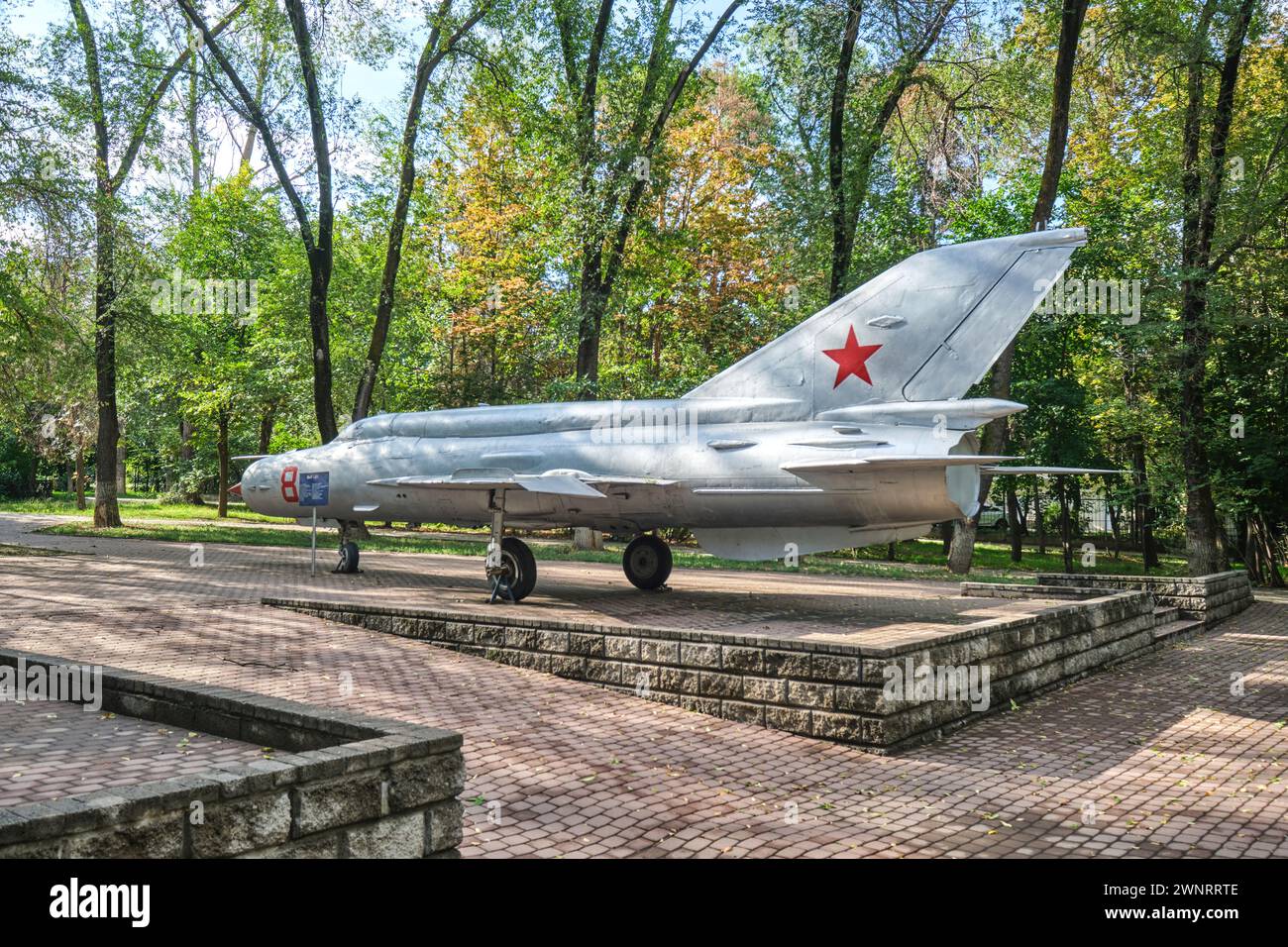 A retired Soviet, Russian MIG 21 jet fighter plane. At Family Park in ...