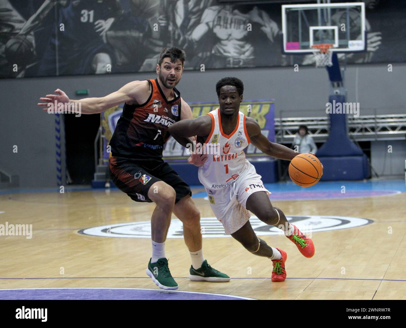 DNIPRO, UKRAINE - MARCH 2, 2024 - Guard Reed Laterrance (R) of BC ...