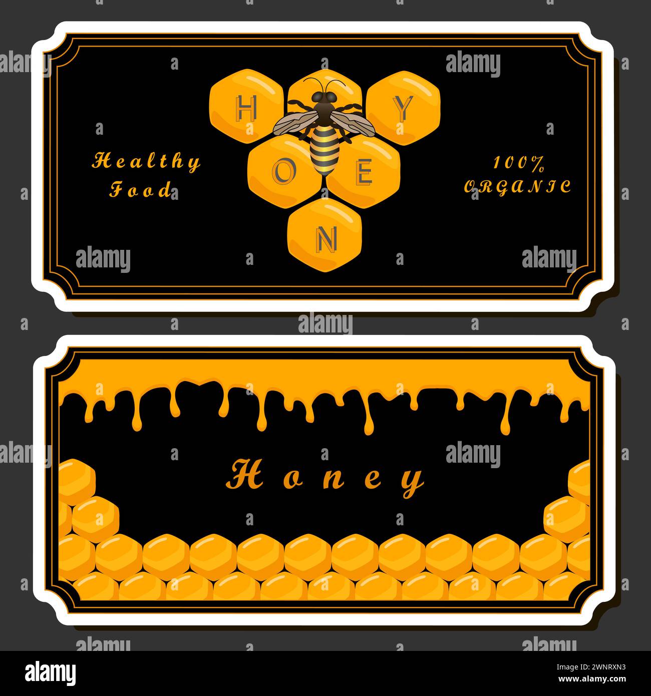 Illustration on theme for label of sugary flowing down honey in ...