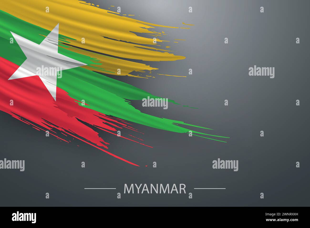 3d grunge brush stroke flag of Myanmar, Template poster design Stock ...
