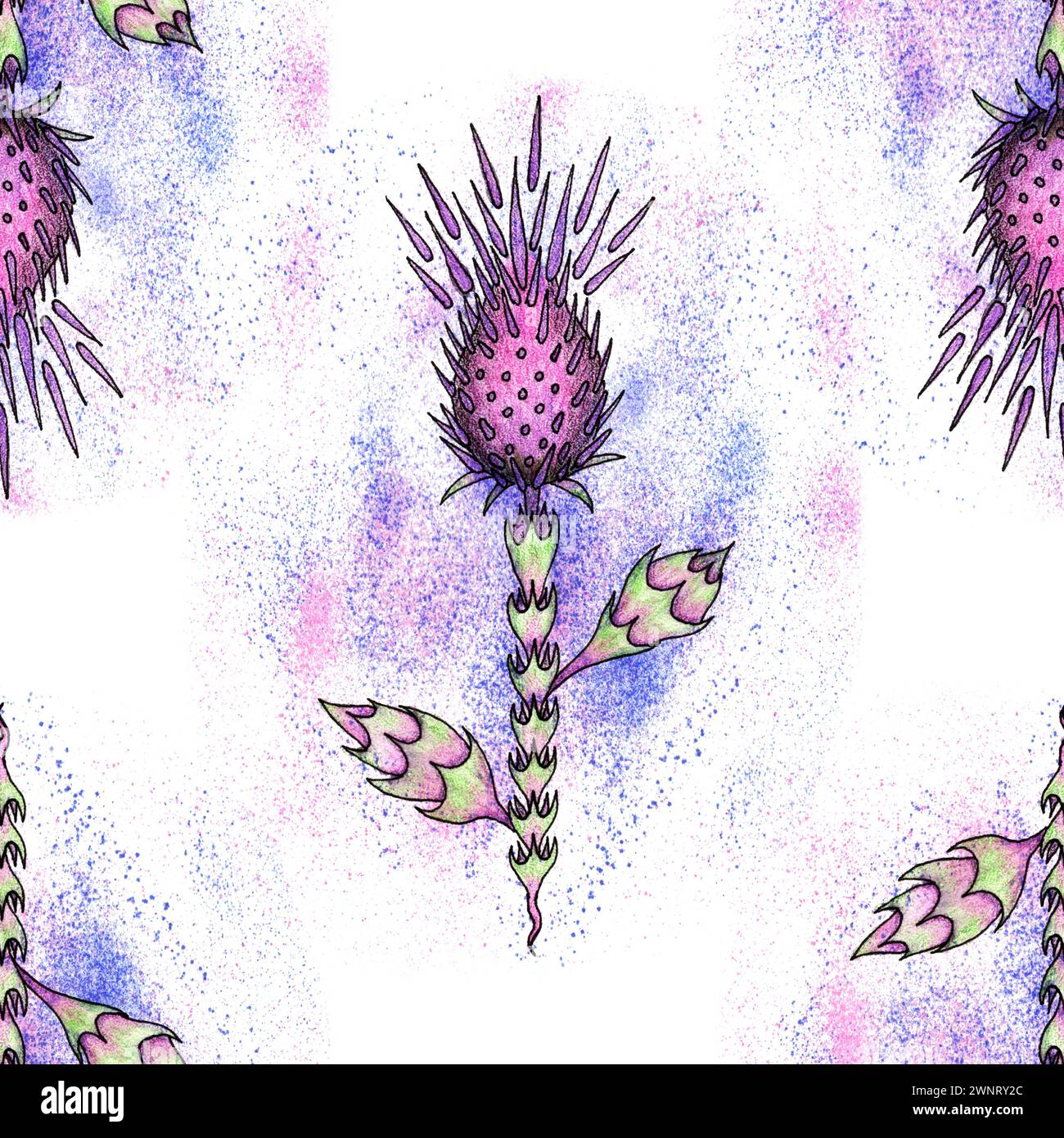 Seamless floral pattern with thistle. Ornamental background Stock Photo - Alamy