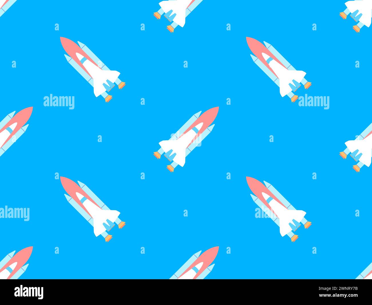 Spaceships seamless pattern. Orbital launch vehicle. Space rockets in flat style. Spaceships for ...