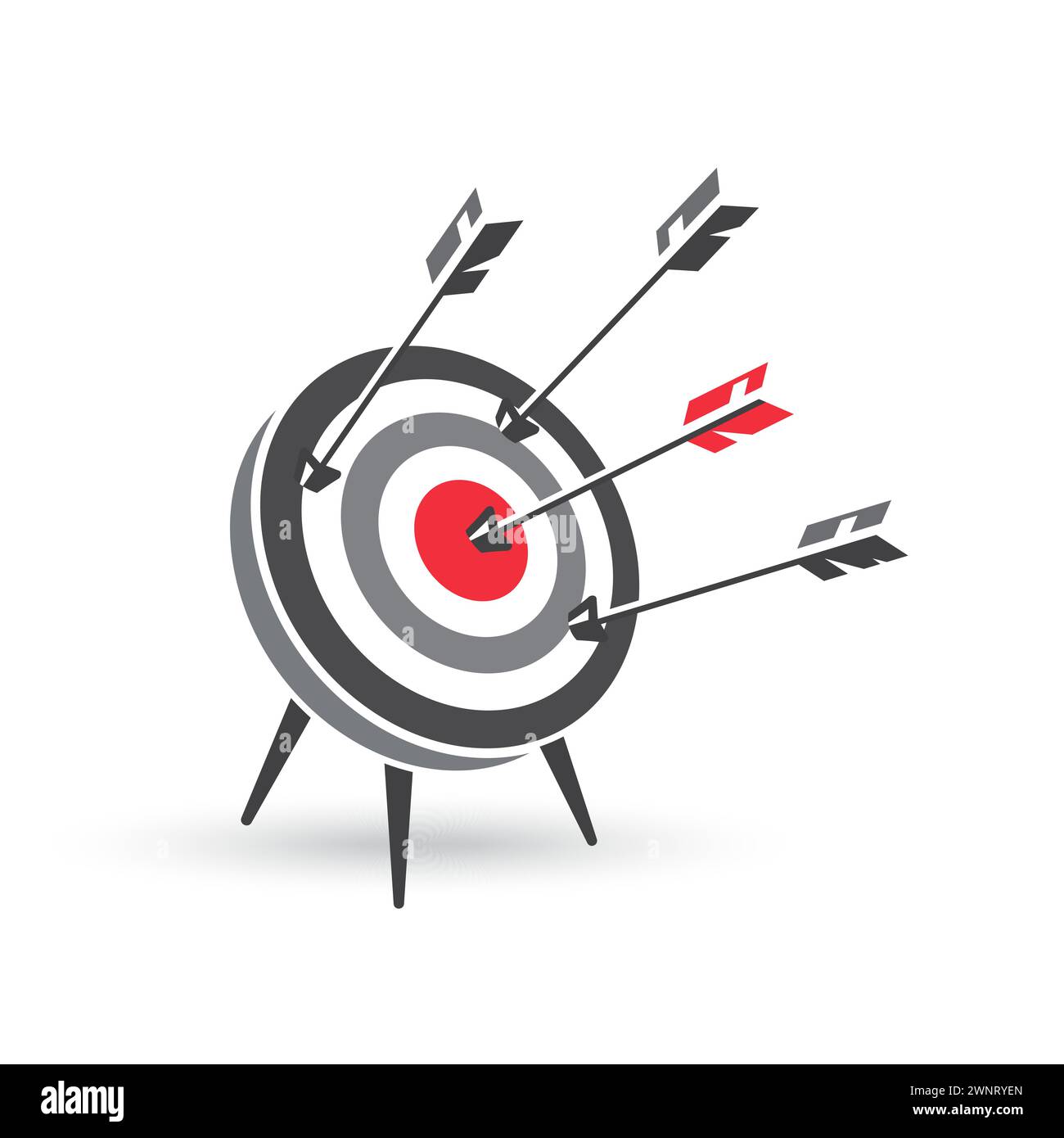 Target with arrows. Hitting center of target on several attempts. Goal achieve concept. Vector ...
