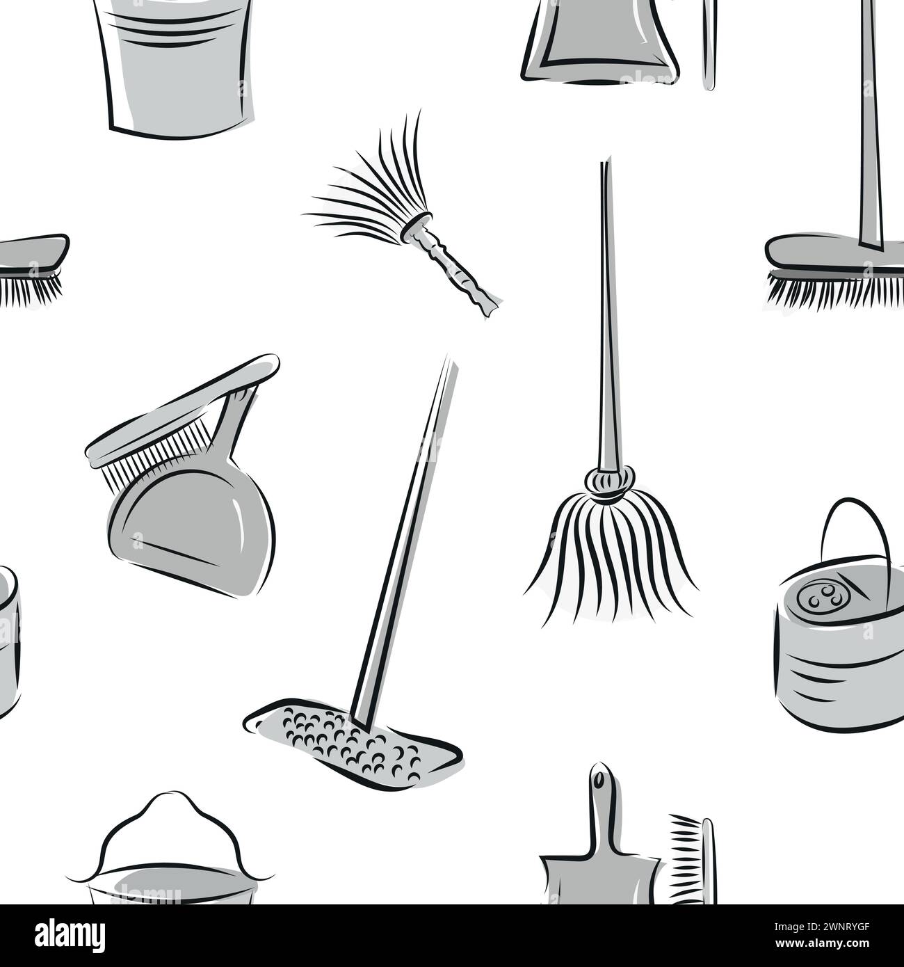 Neutral vector retro hand drawn seamless pattern background of cleaning ...