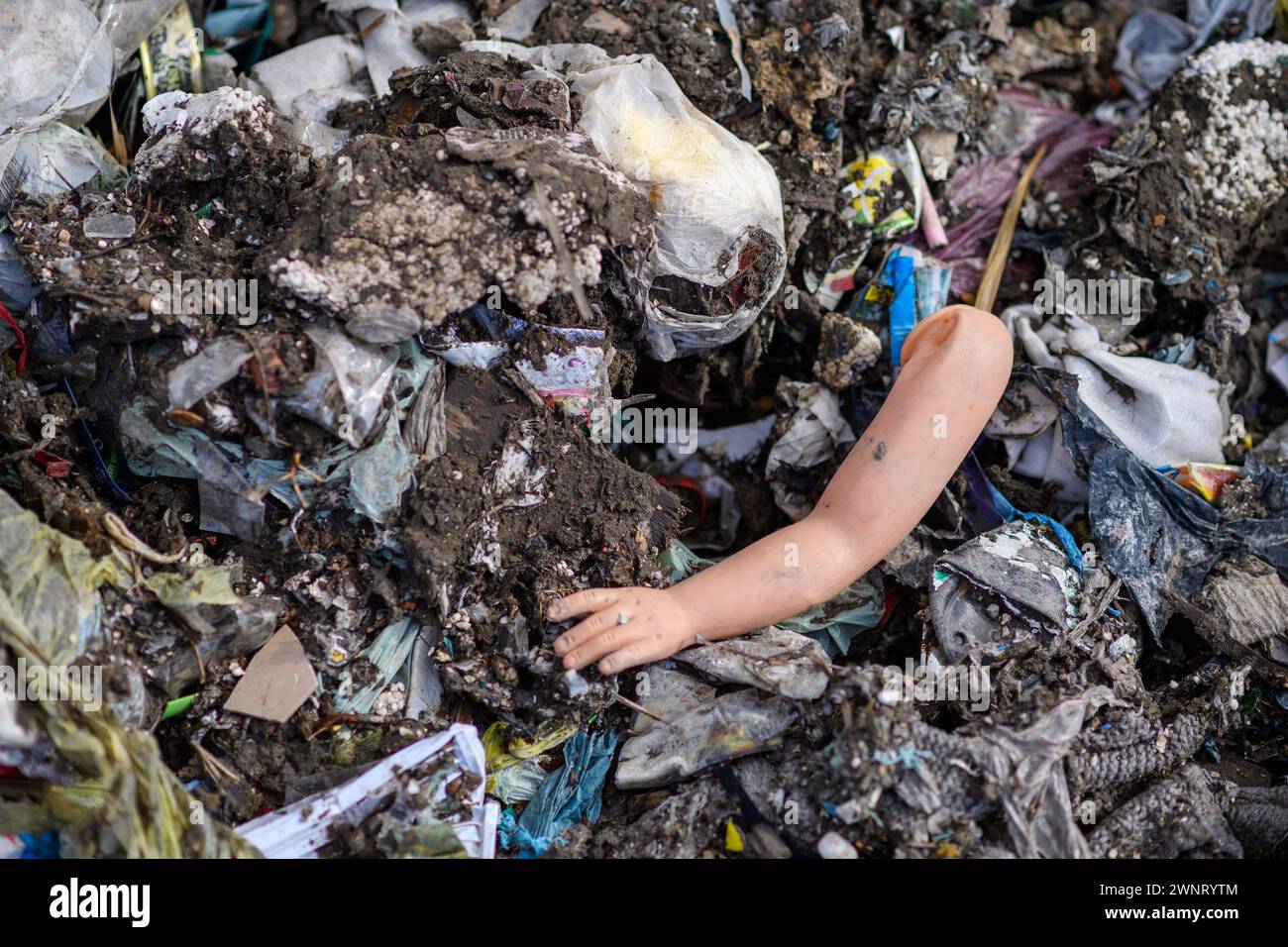 Landfill, large pile of waste. Nature pollution, environmental concept ...