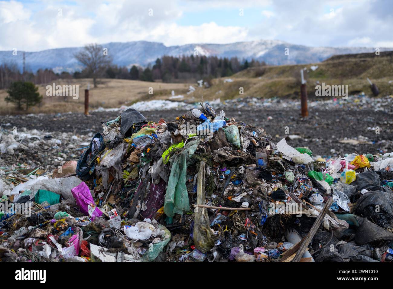 Landfill, large pile of waste. Nature pollution, environmental concept ...
