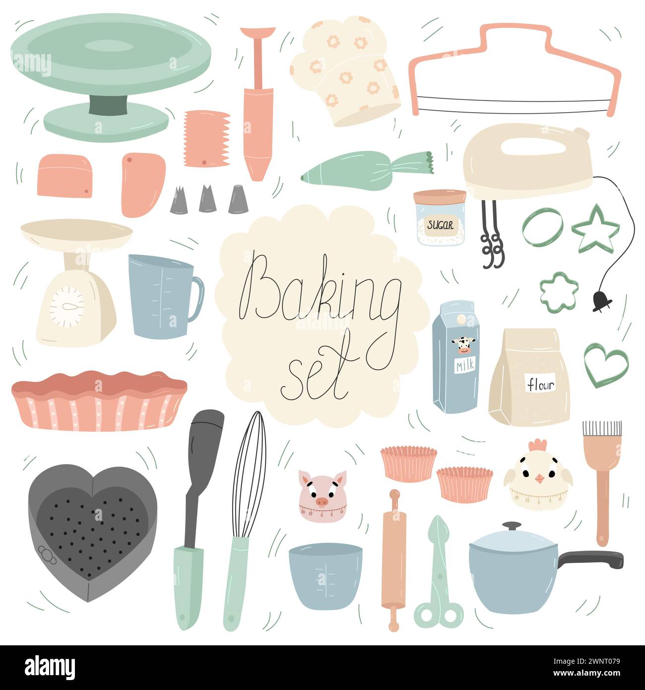 Baking tools vector illustration set. Pastry prepare cooking ...