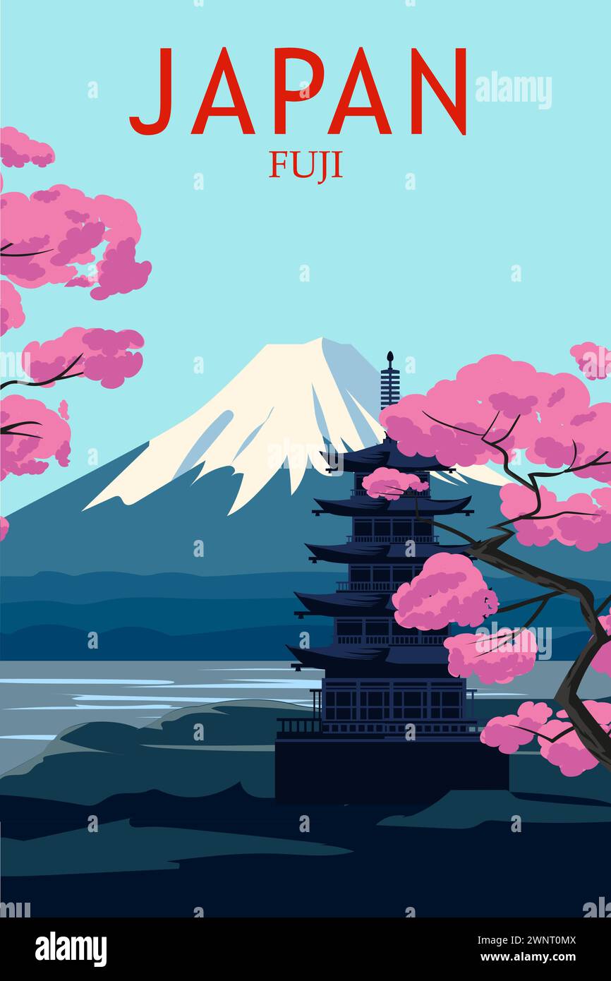 Retro Travel poster Japan Fuji mountain Stock Vector Image & Art - Alamy