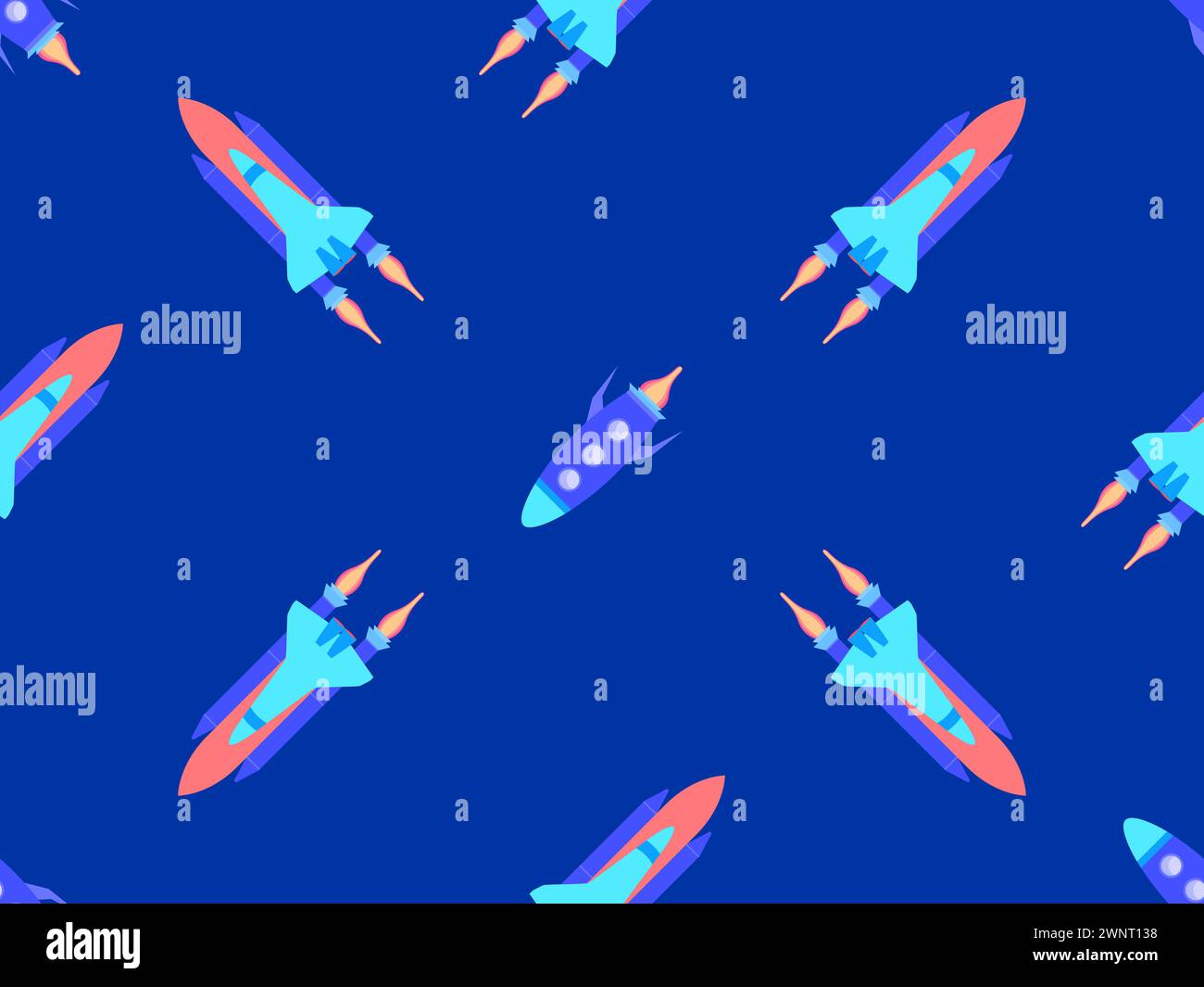 Spaceships seamless pattern. Orbital launch vehicle. Space rockets in ...