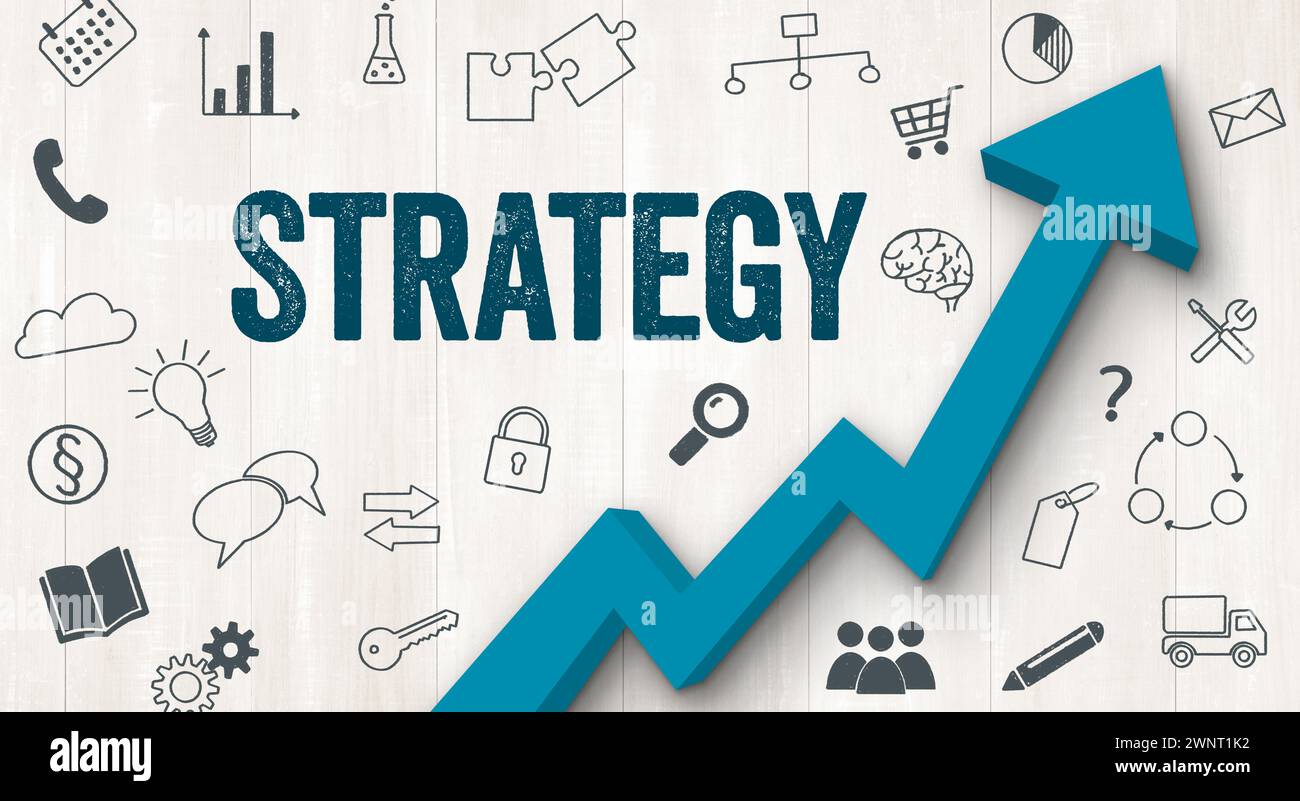 Ascending arrow with icons - Strategy Stock Photo - Alamy